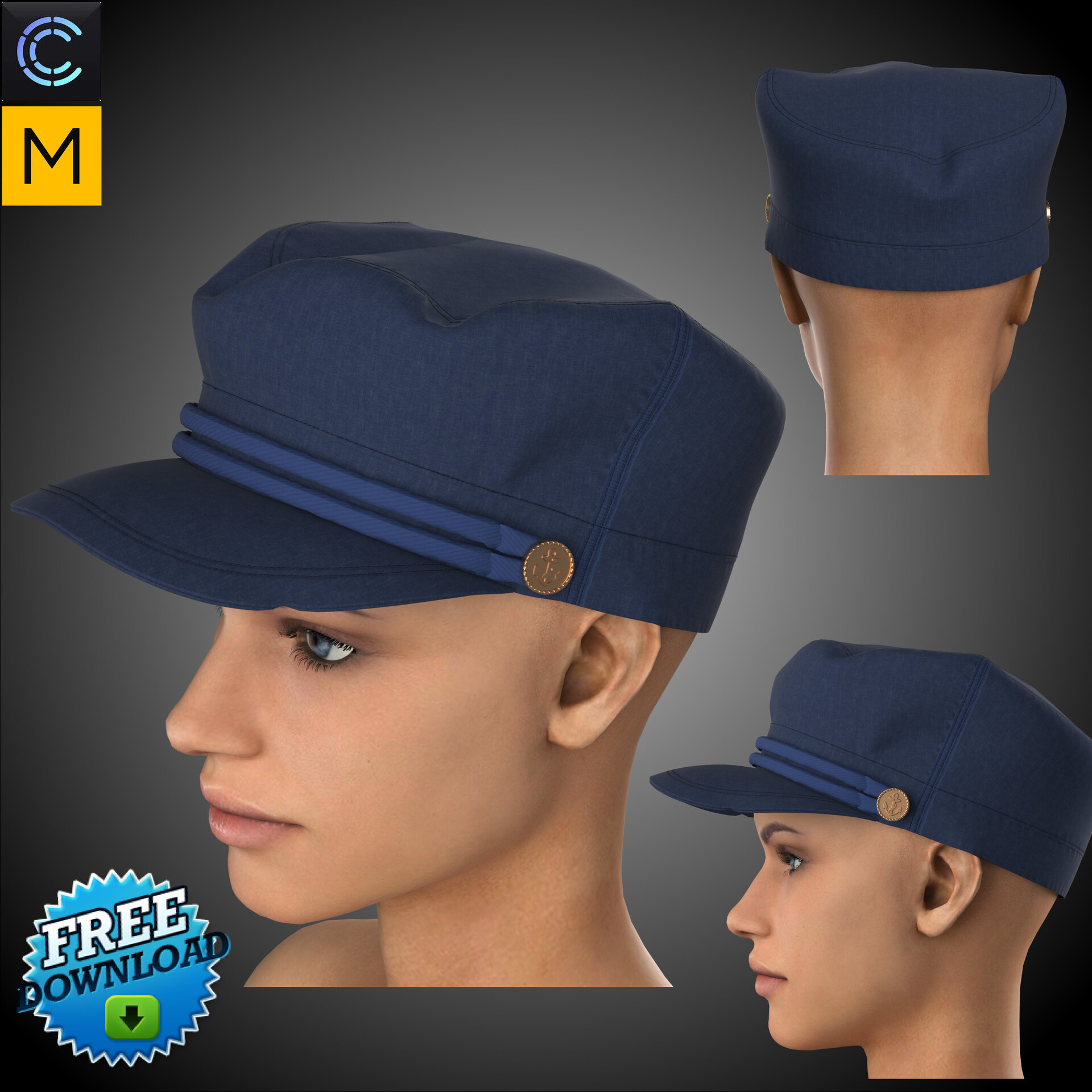 ArtStation - Free Denim captains hat made in CLO