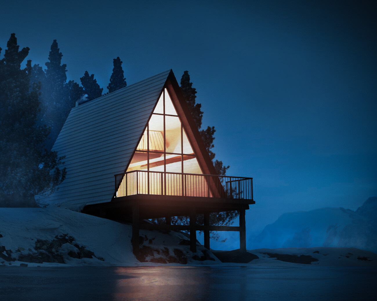 ArtStation - A frame house in the winter