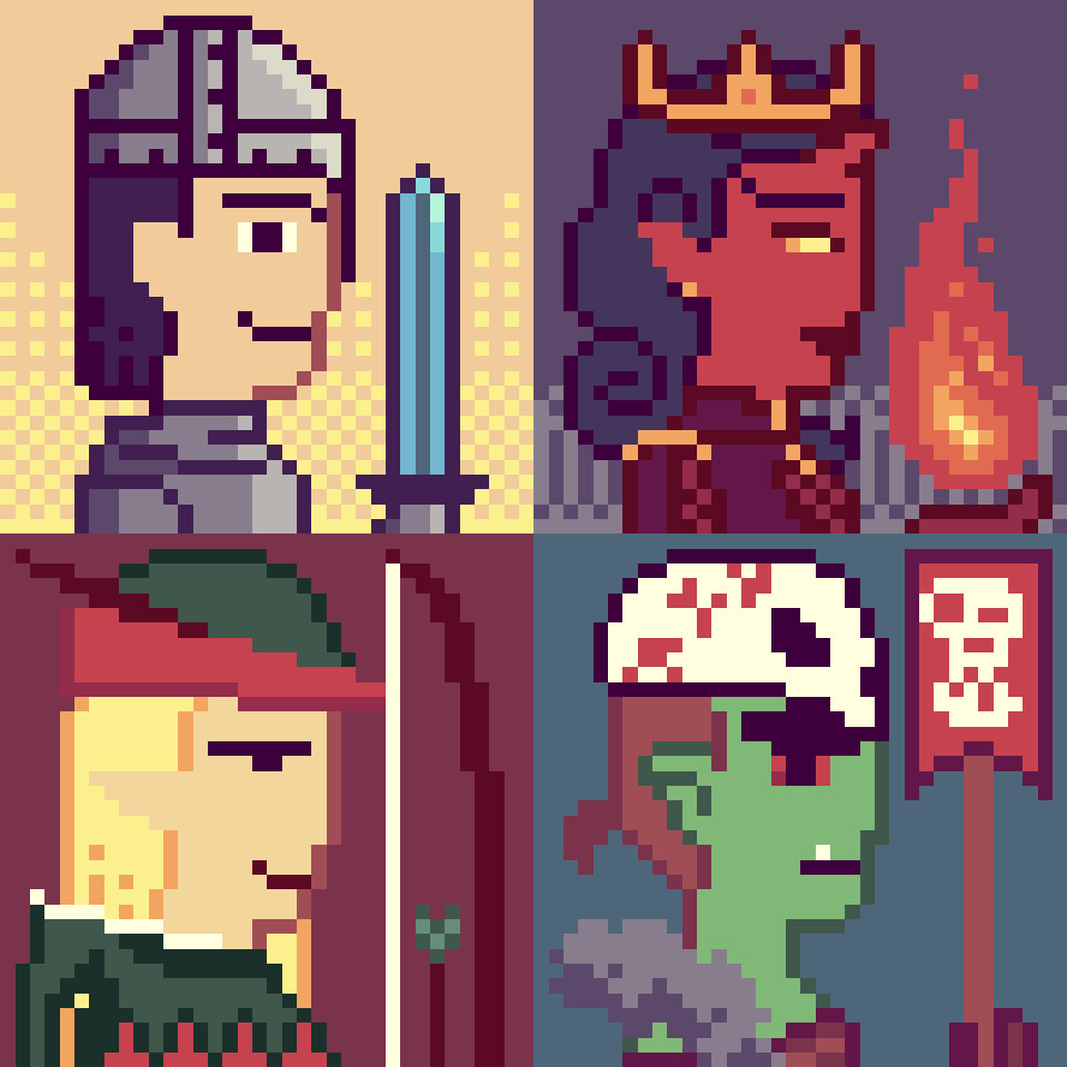 ArtStation - Pixel party - Fighter, Sorcerer, Ranger, Barbarian