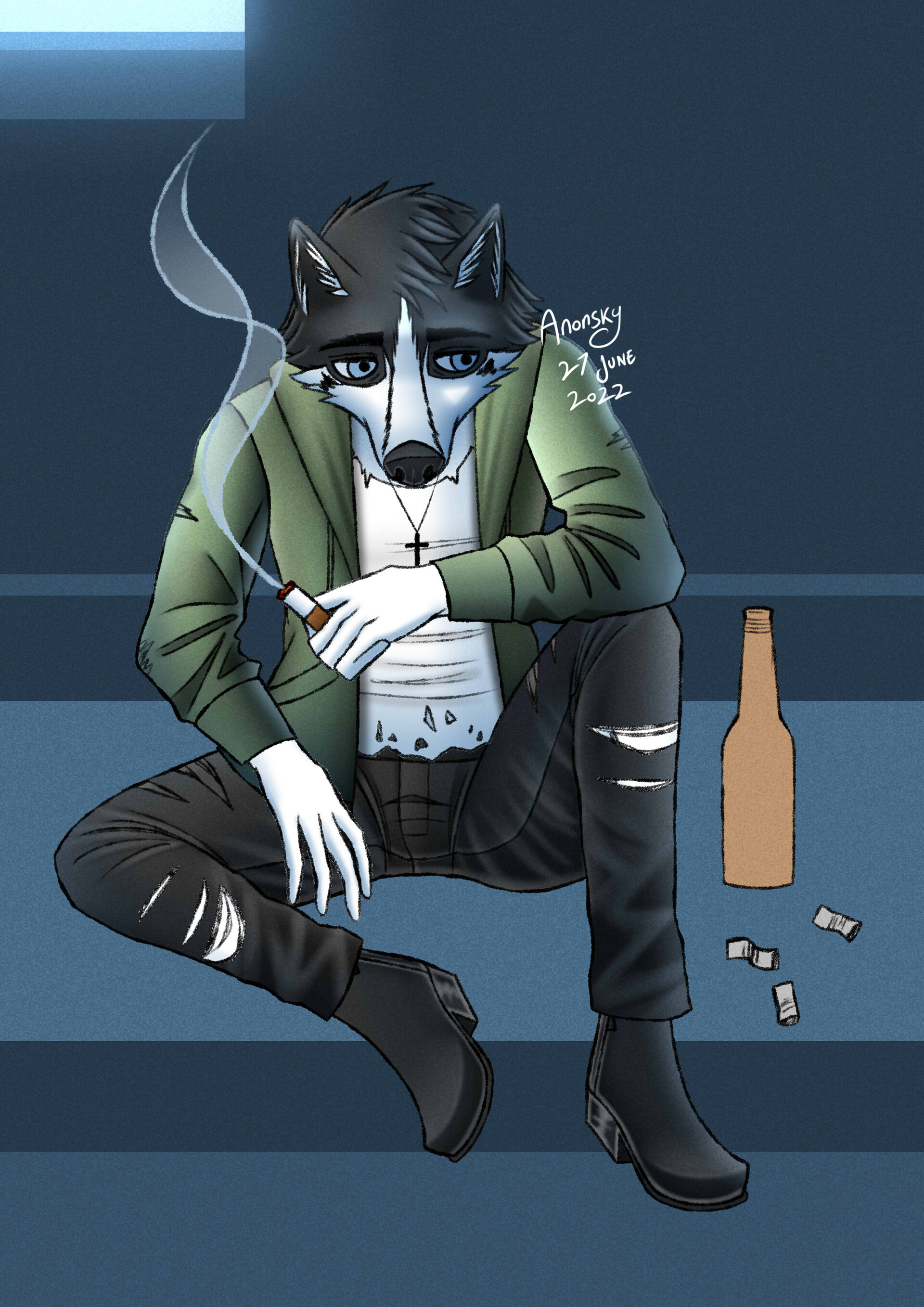 Male Wolf Anthro Pose