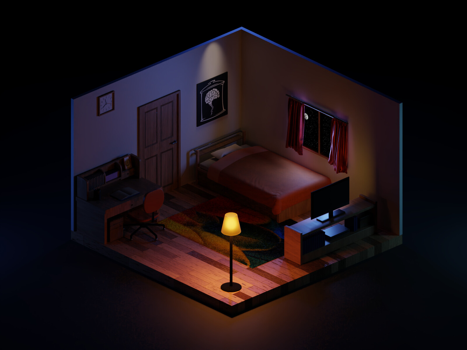 ArtStation - Isometric Bedroom (NIGHT)