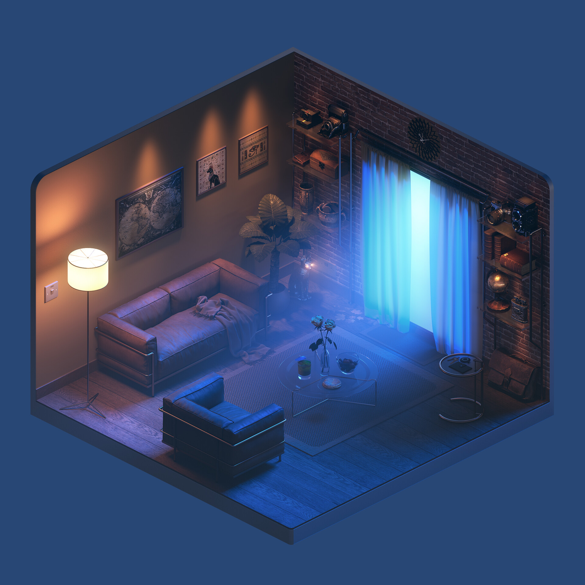 ArtStation - Isometric Room - Nightime