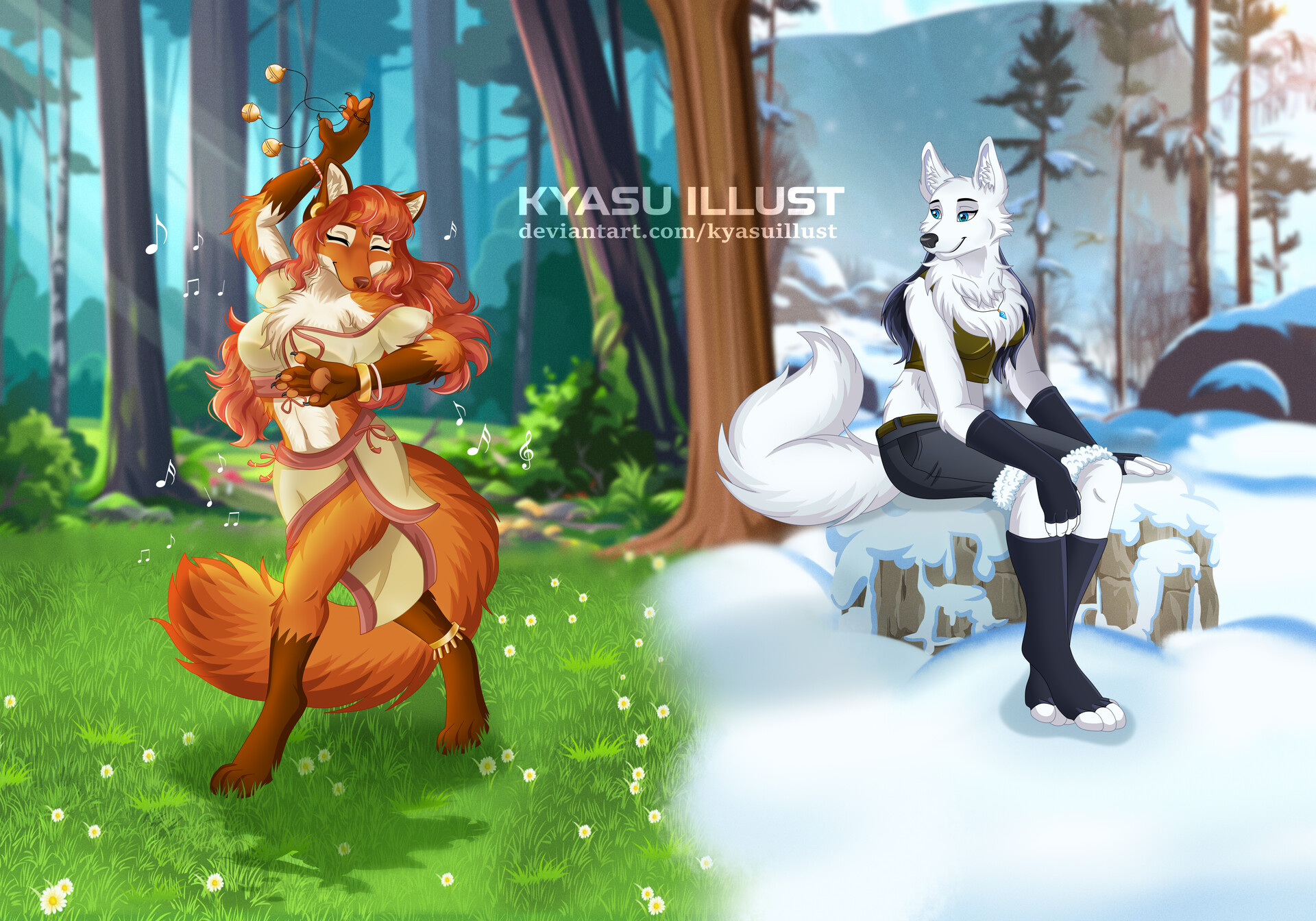 KYASU ILLUST ネコ - Dancing to the rhythm (commission)