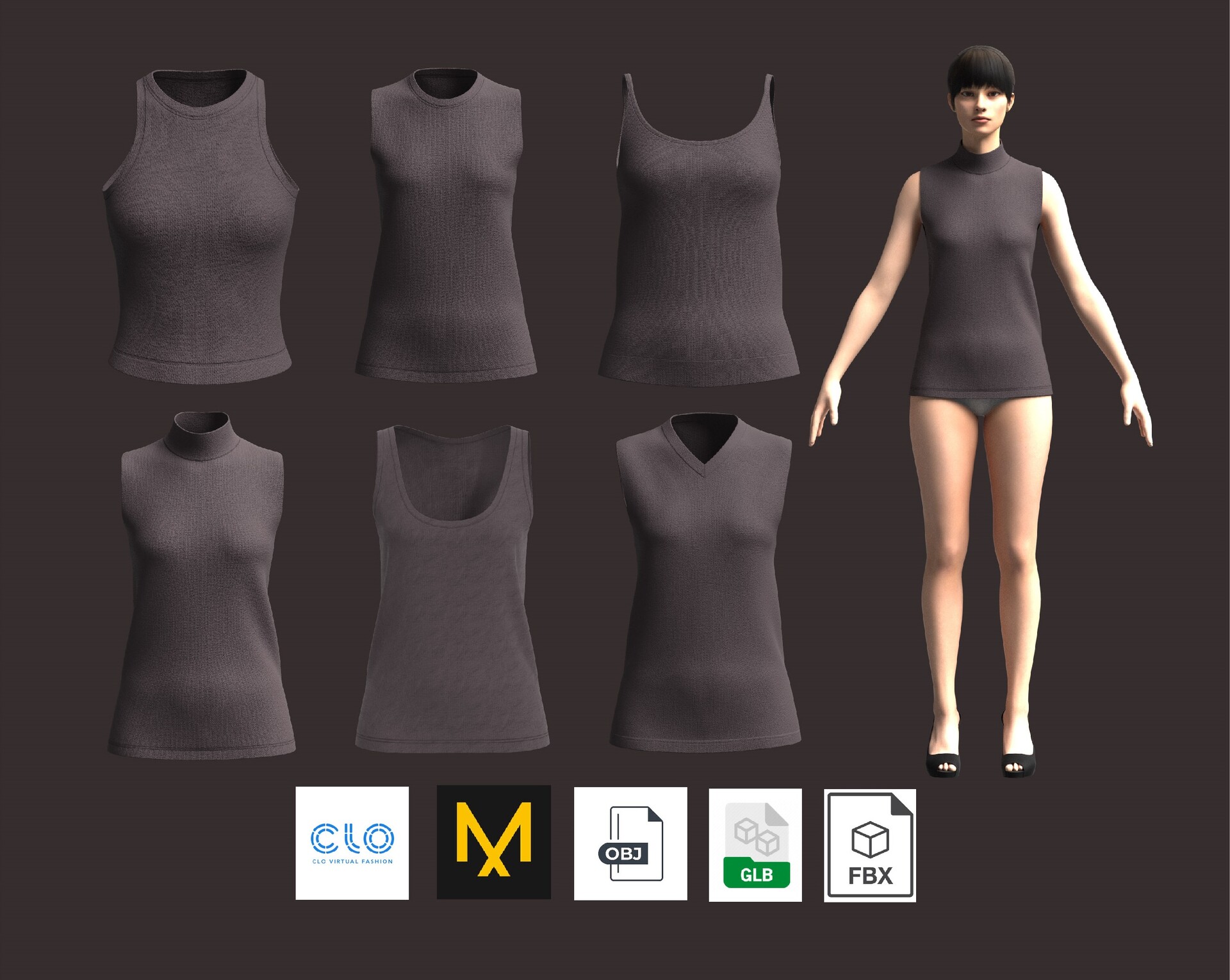 ArtStation - Ladies Tank Tops-6 Styles Pack