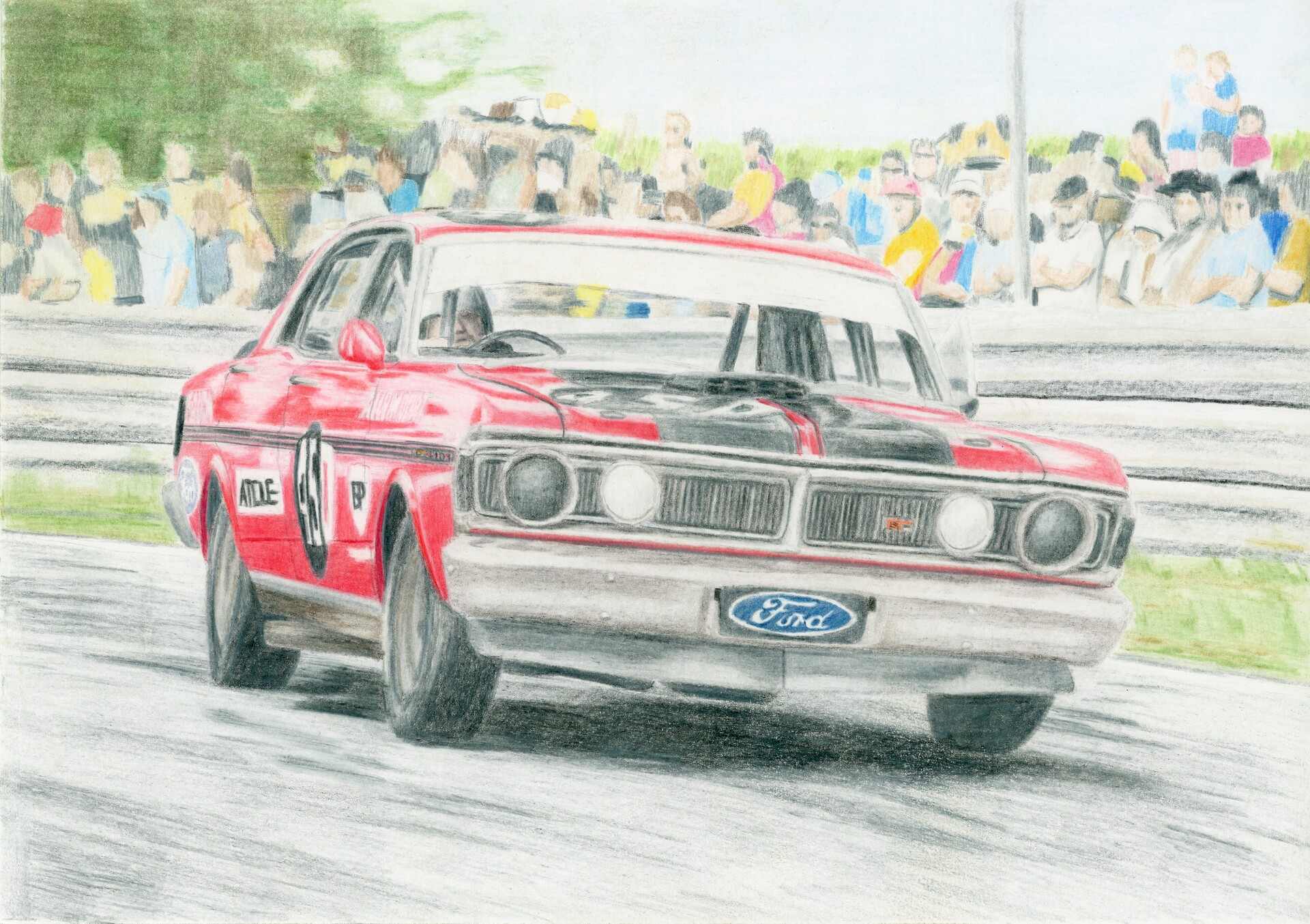 ArtStation - Coloured Pencil Drawing - Allan Moffat's Ford XY Falcon GT