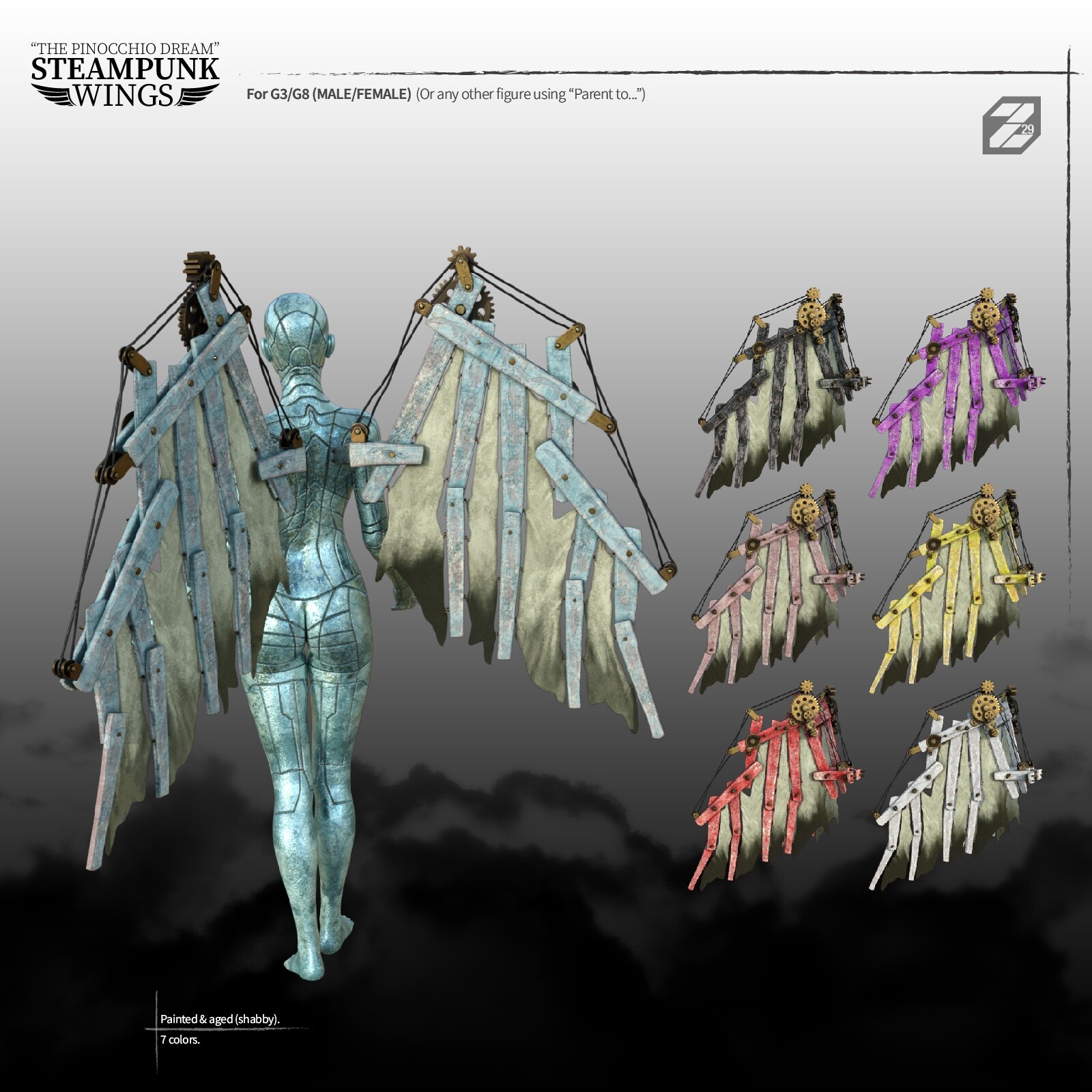 Zakiel29 - Dario Rossi - Steampunk/Pinocchio Wings (Second Life - Daz 3D product)