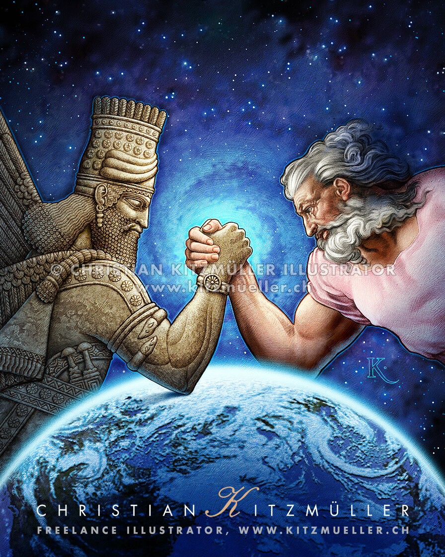 ArtStation - Editorial Illustration : „Mythology vs. Theology“.
