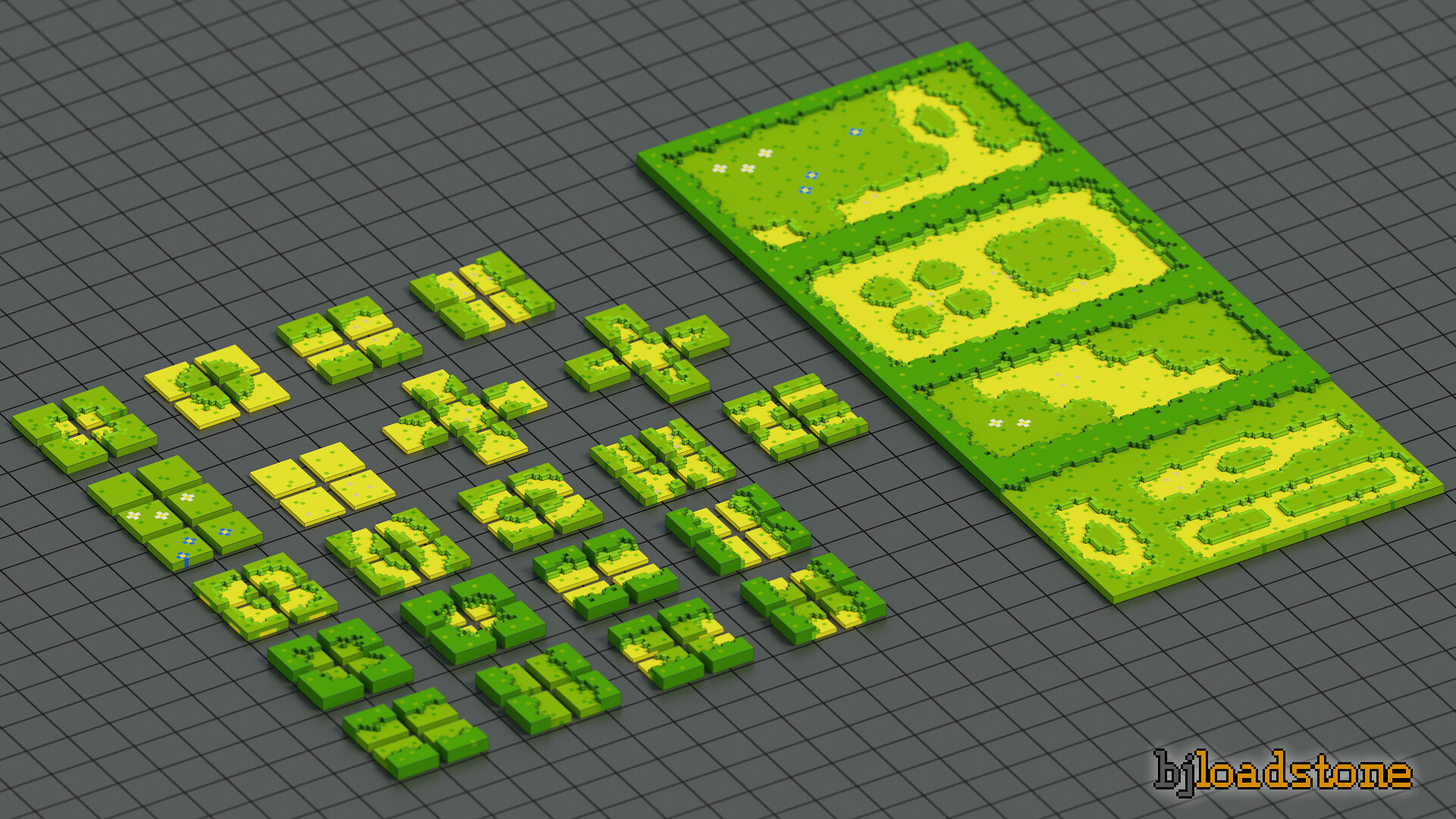 ArtStation - Voxel Tileset for gardens in game Tororo Puss: Tale of the End