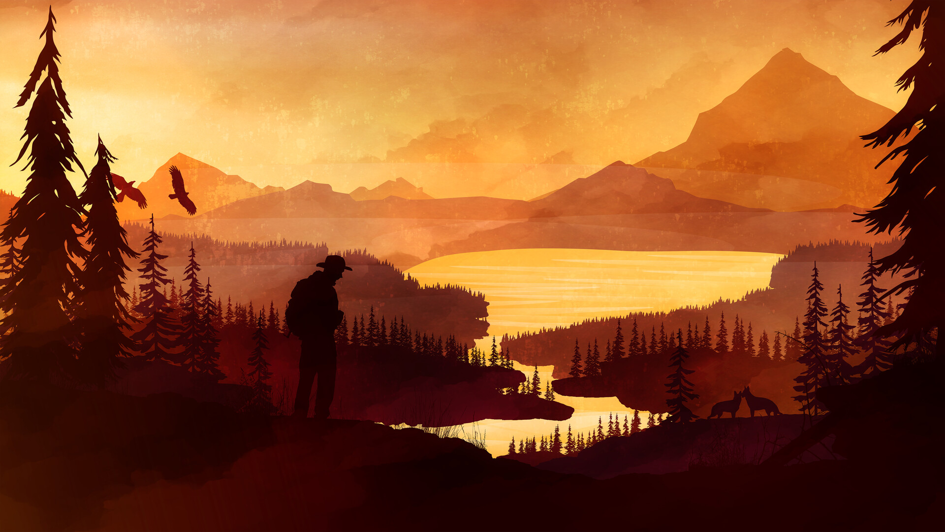 ArtStation - Sunset Lake & Mountain View - Vector Art