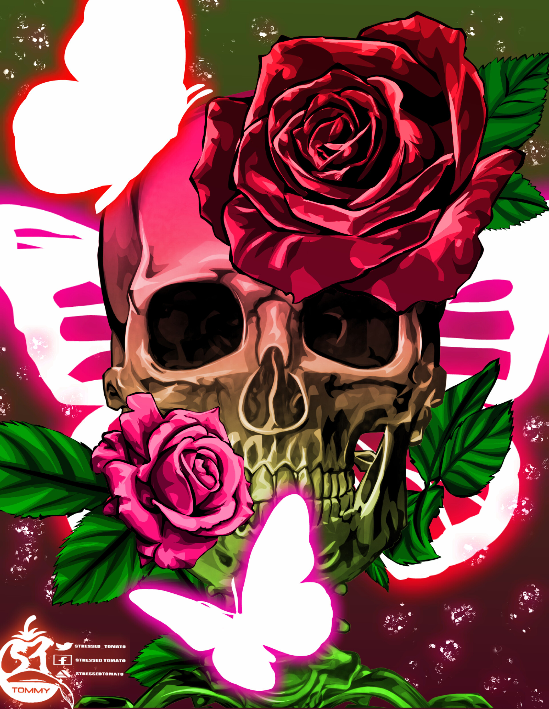 ArtStation - GLOWING SKULL: SKULL AND ROSES
