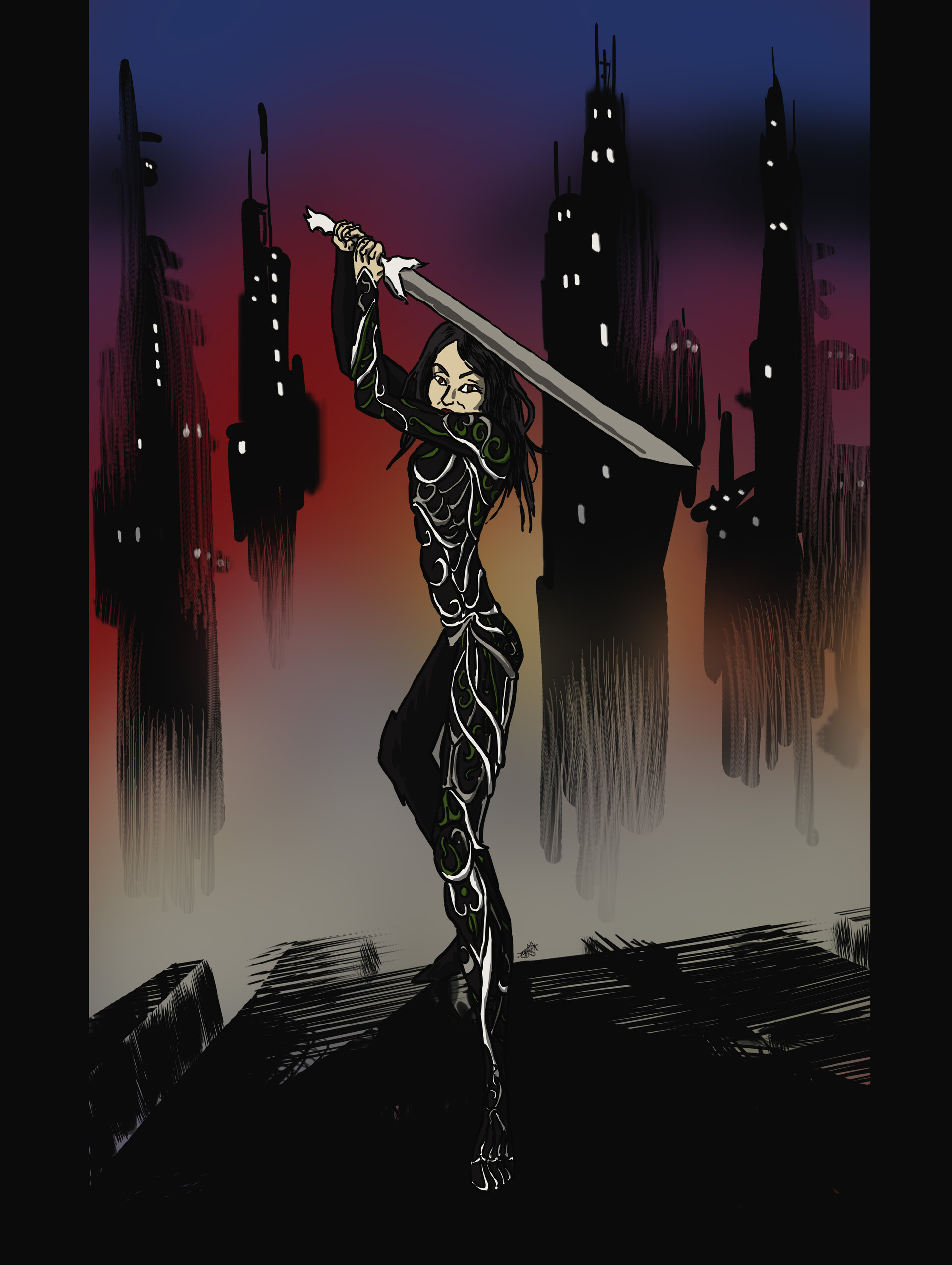 ArtStation - Swordswoman warrior stands in the apocalypse.