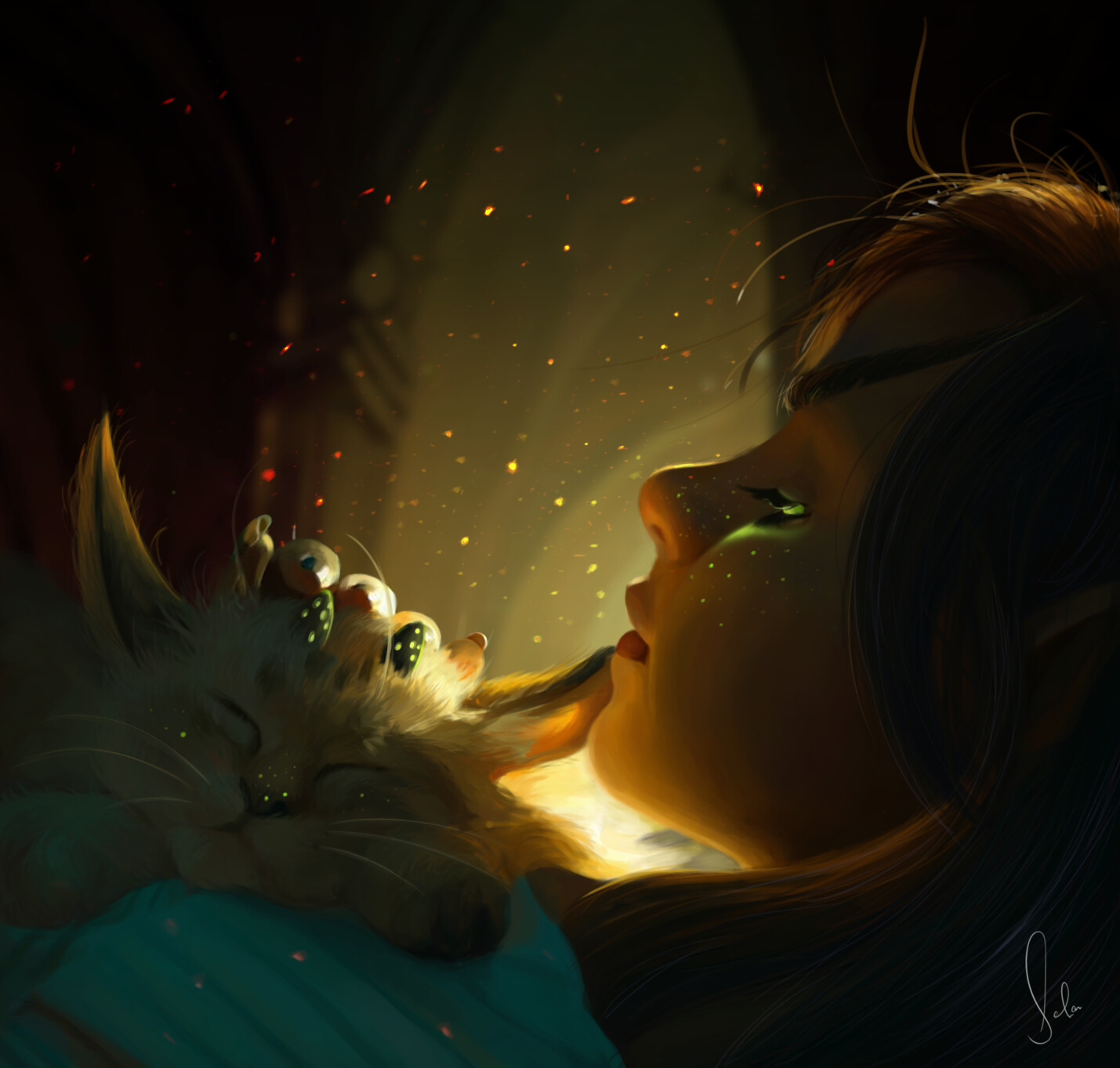 ArtStation - Elf and her Cat