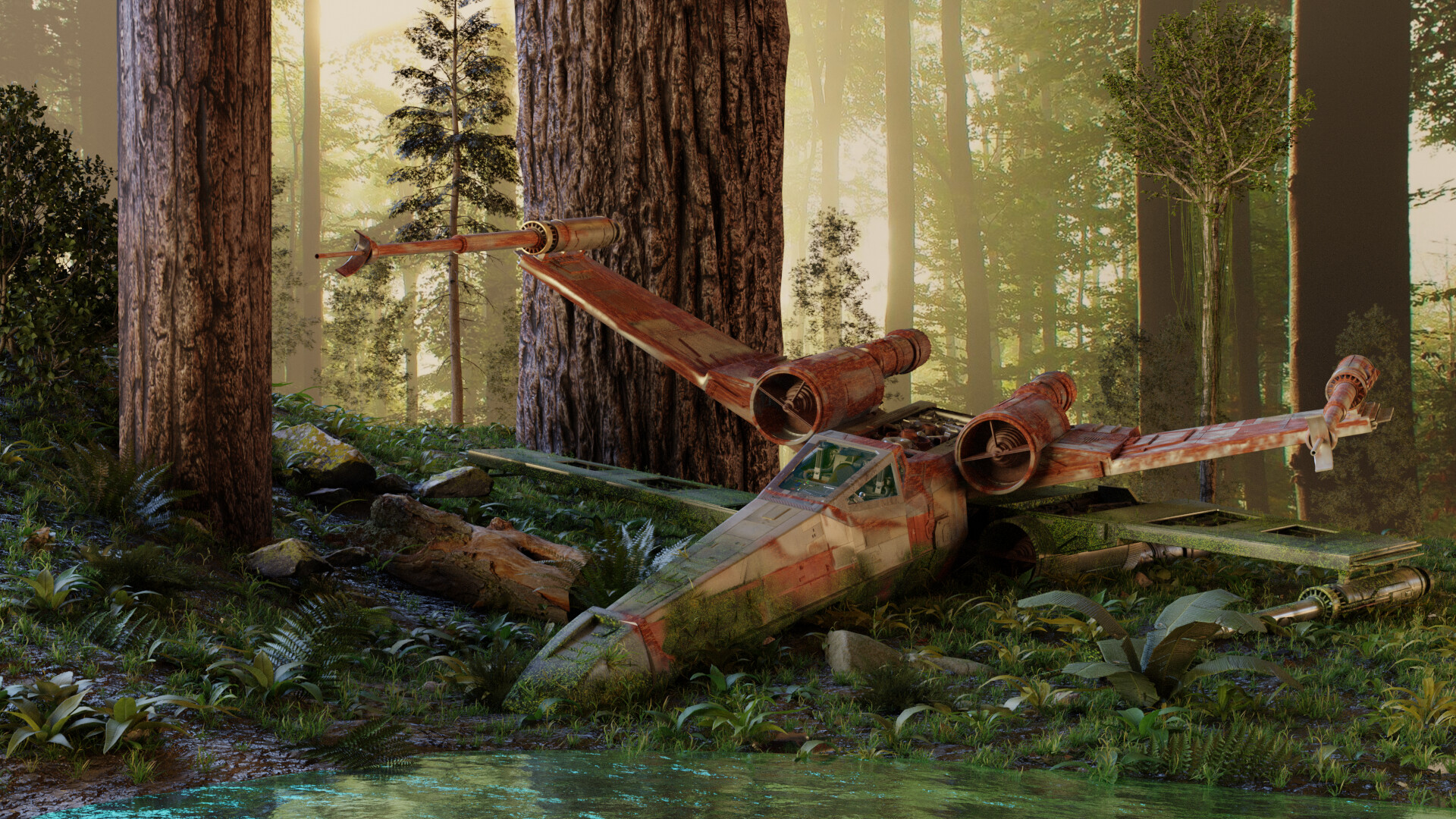 ArtStation - Abandoned X-wing in Endor