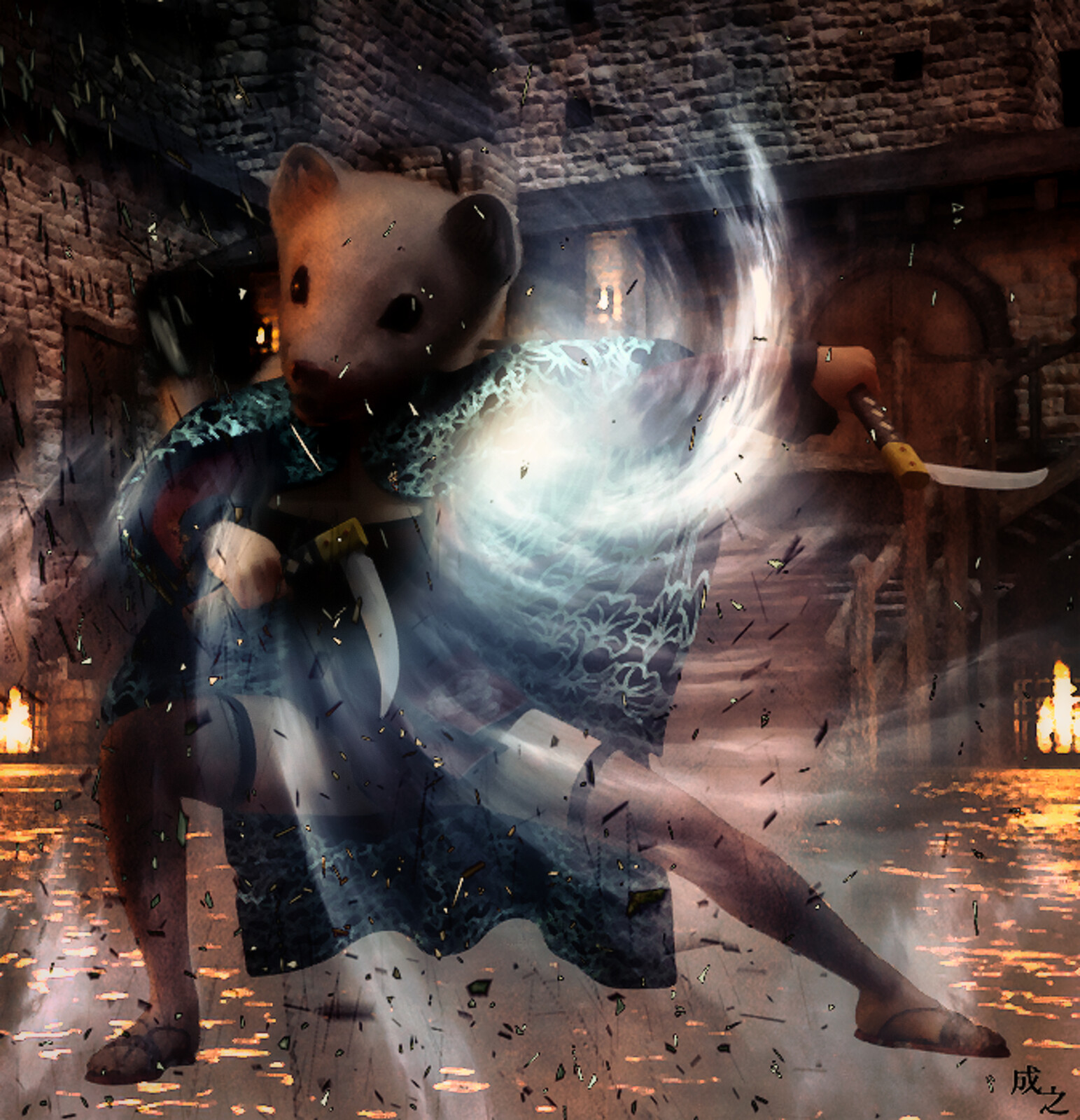 NARIYUKI SHIMAMOTO - KAMAITACHI (JAPANESE WEASEL YOKAI WITH SICKLES )