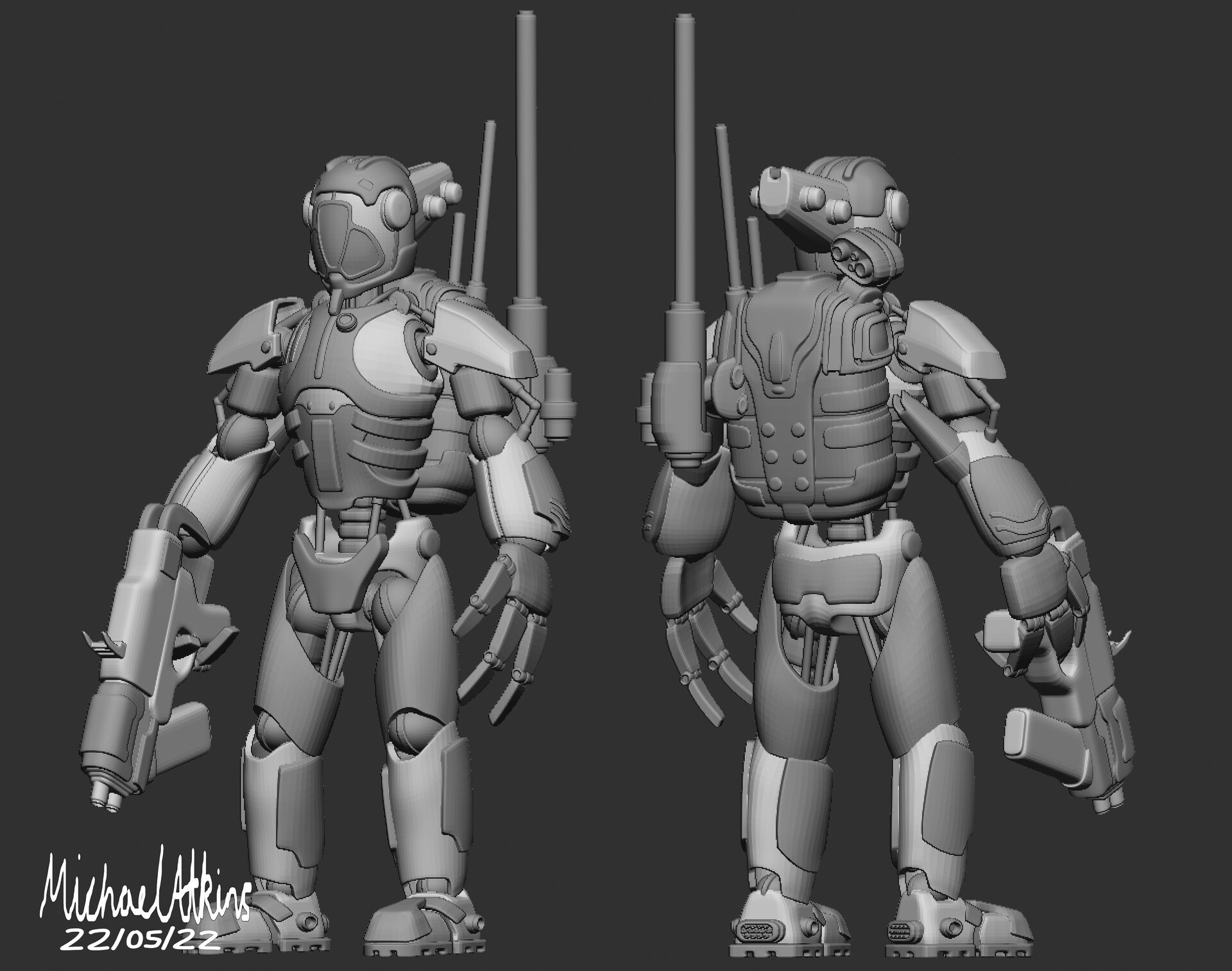 ArtStation - Michael Atkins 3D Futuristic Battle Robot AO