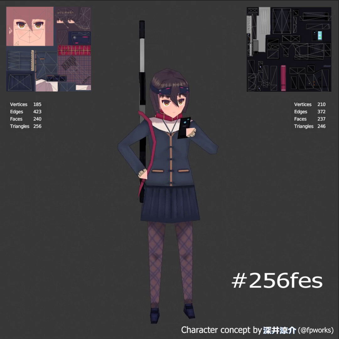 Tan - Long-range Joshikousei (Low Poly)