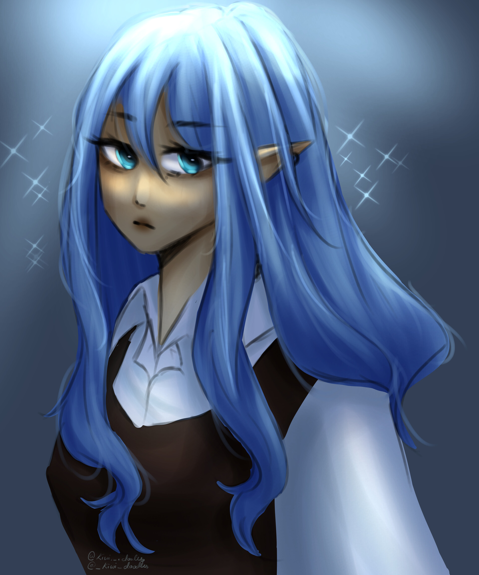 ArtStation - Blue Elf Coloured Sketch