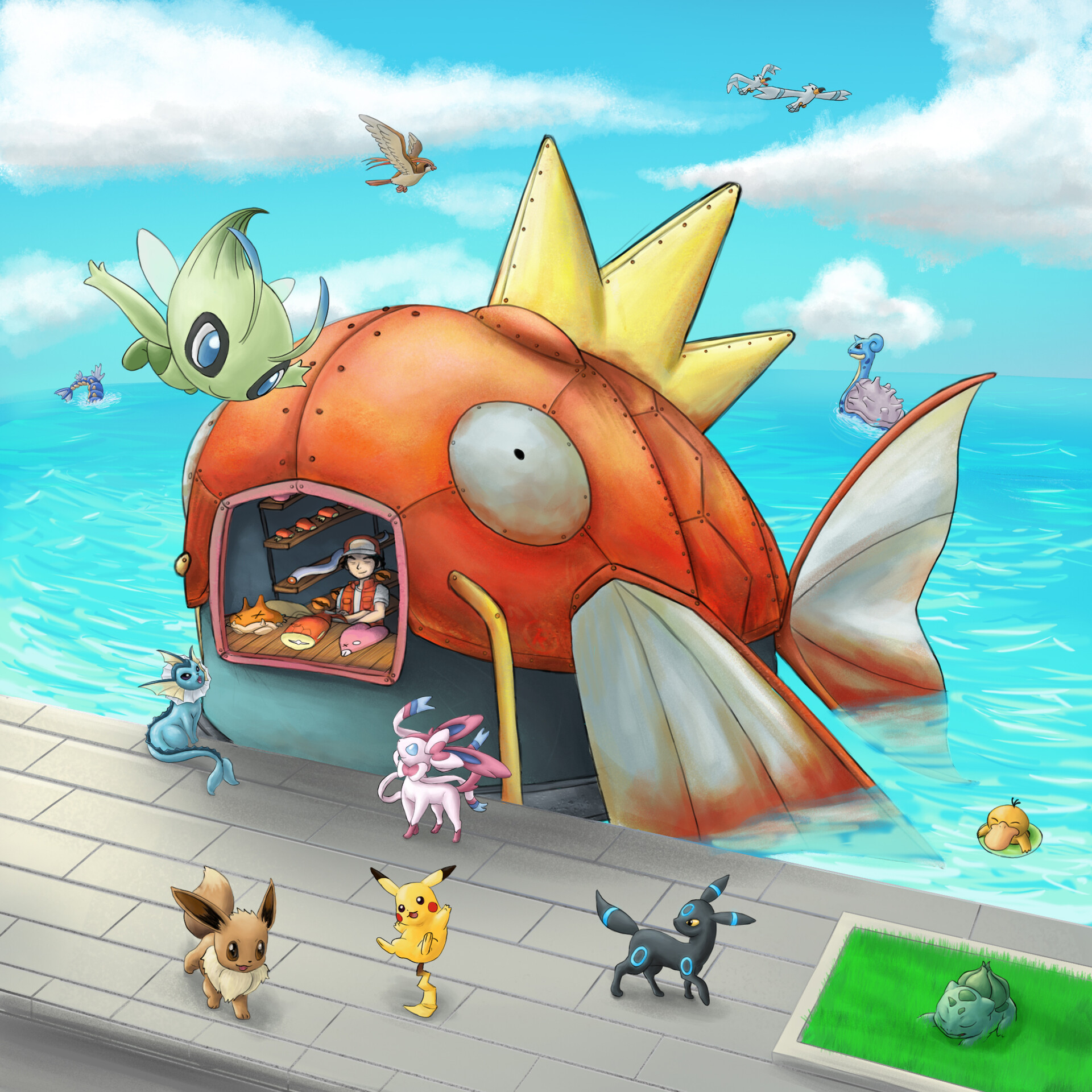 ArtStation - Margikarp Fish Market - Pokemon