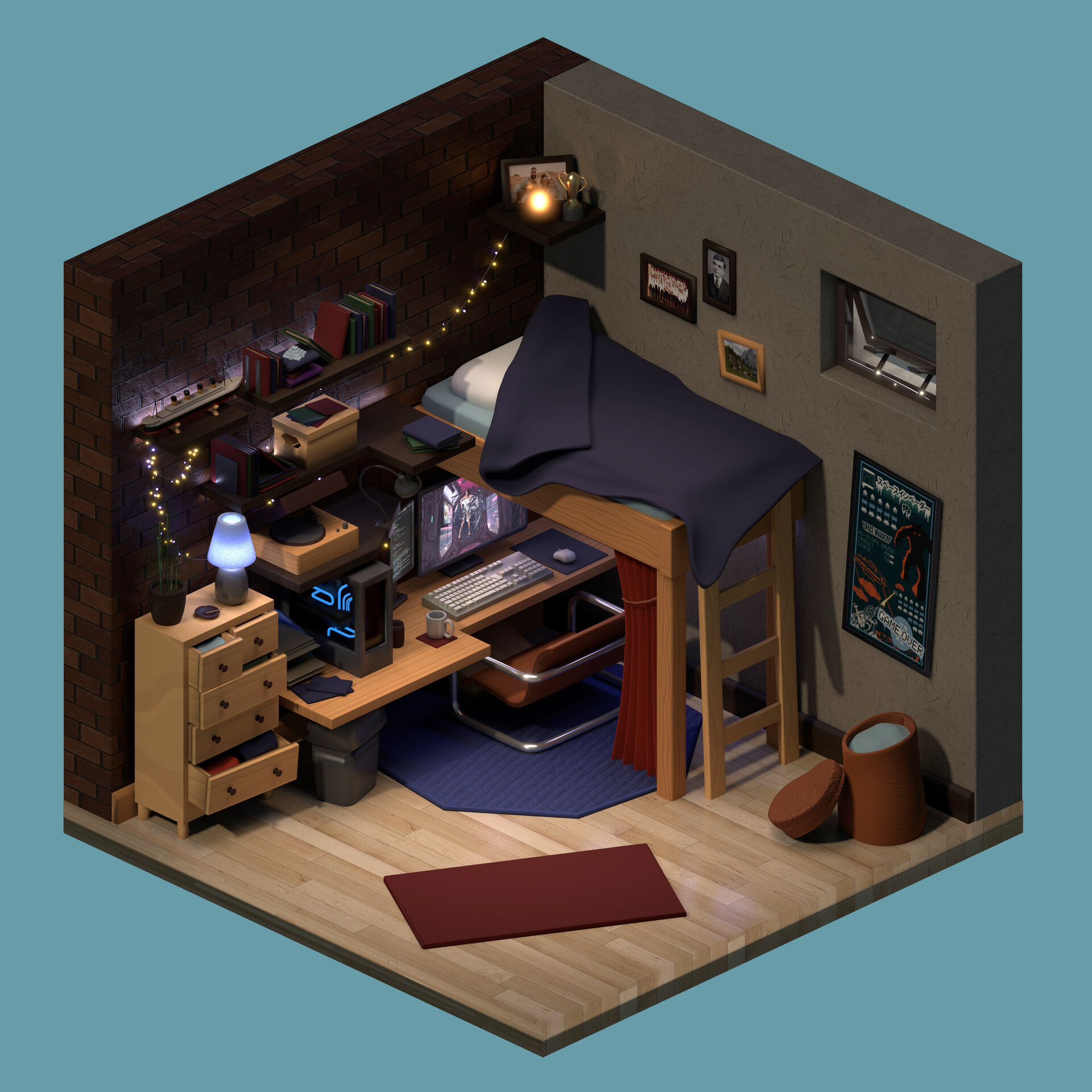 ArtStation - An artist's room in an isometric world