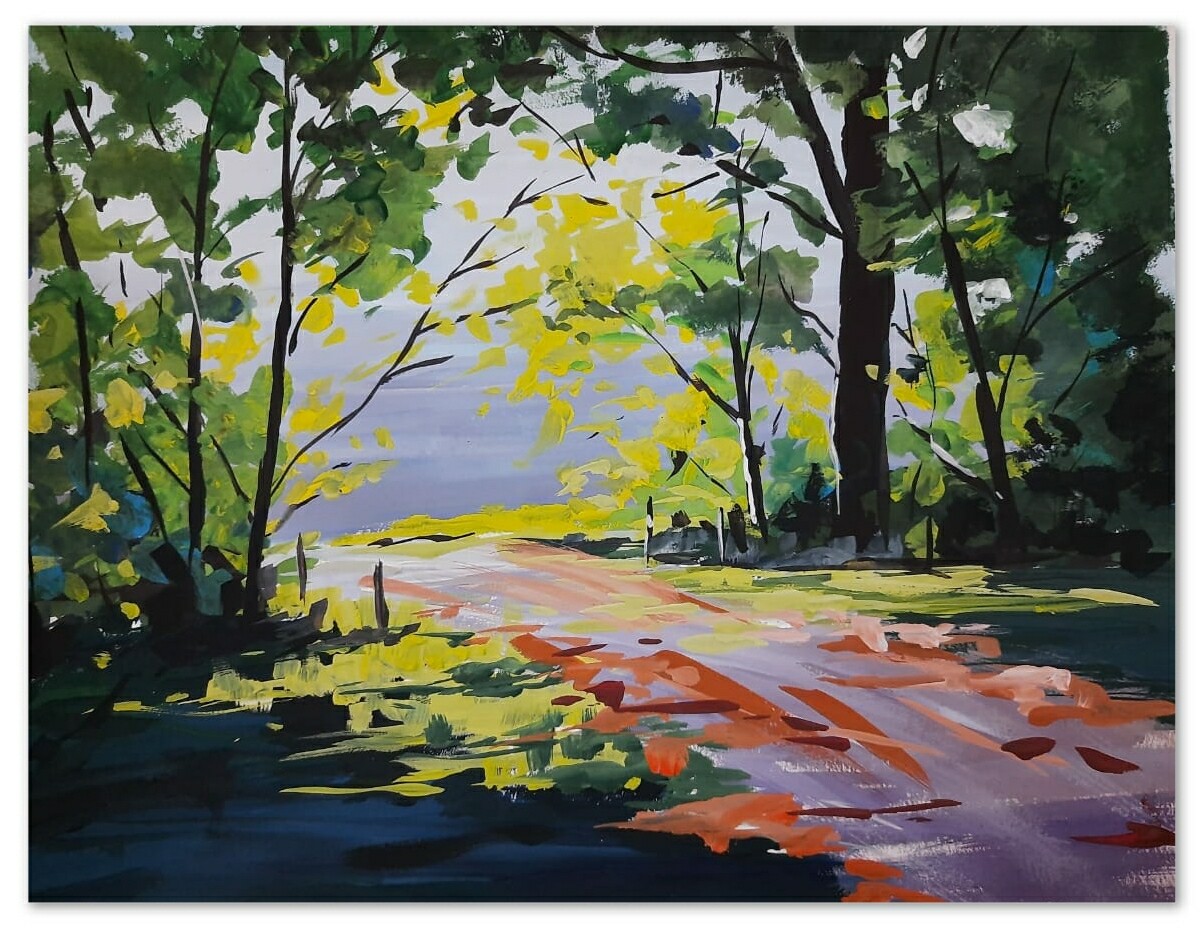 how to draw landscape with poster colours