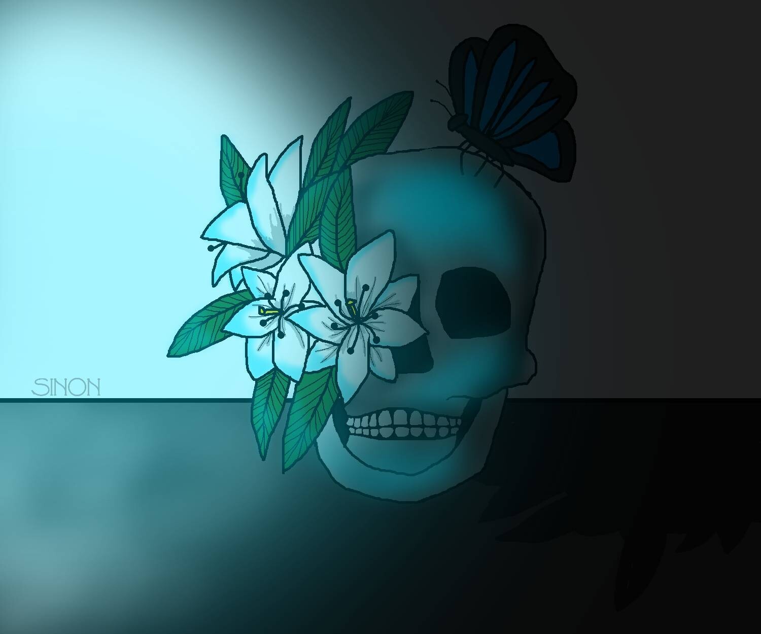 ArtStation - Skull under neon light, by Sinon