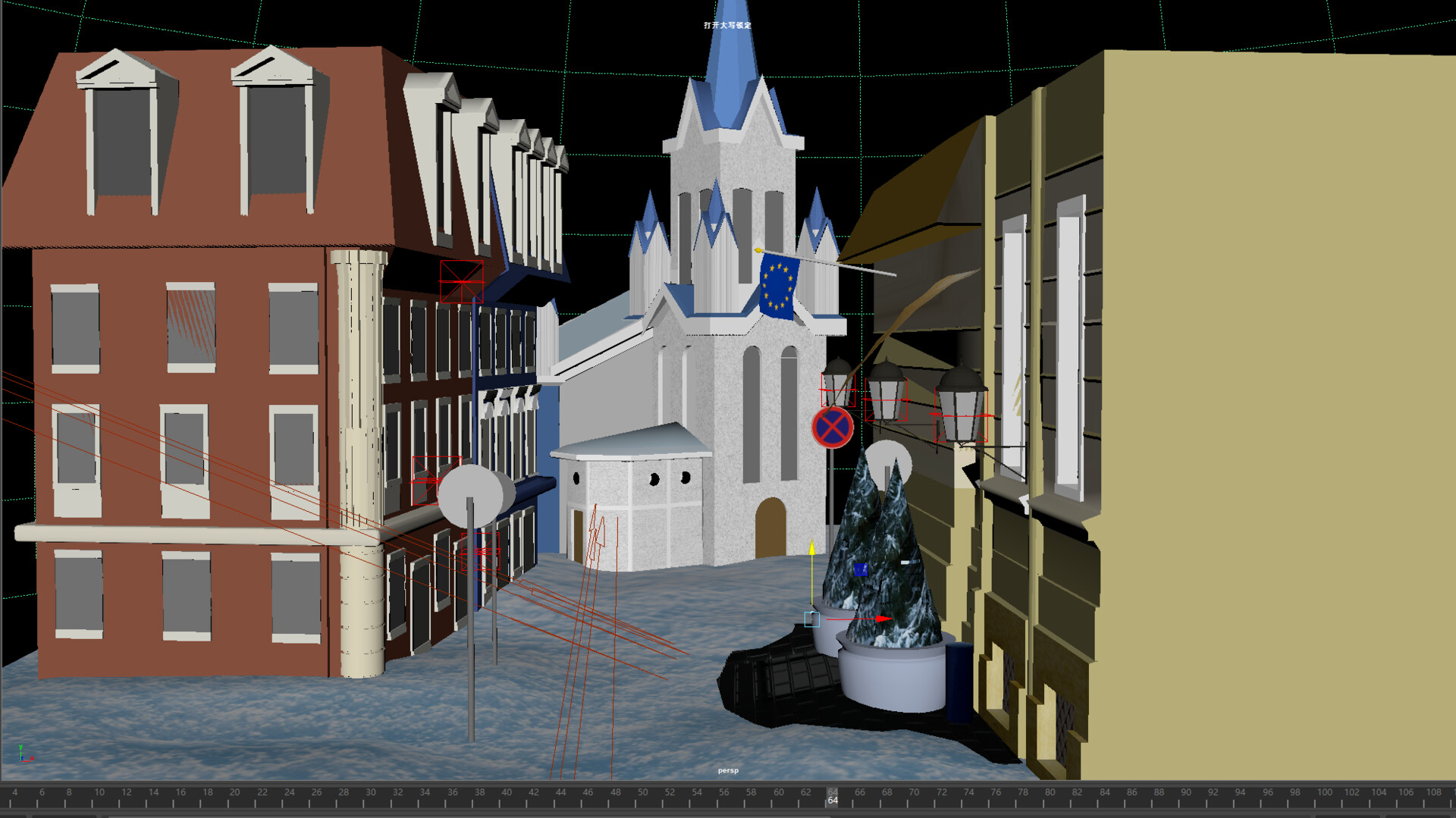 ArtStation - 3D Modeling, Street, Structures; 欧式街道 建模,灯光,渲染