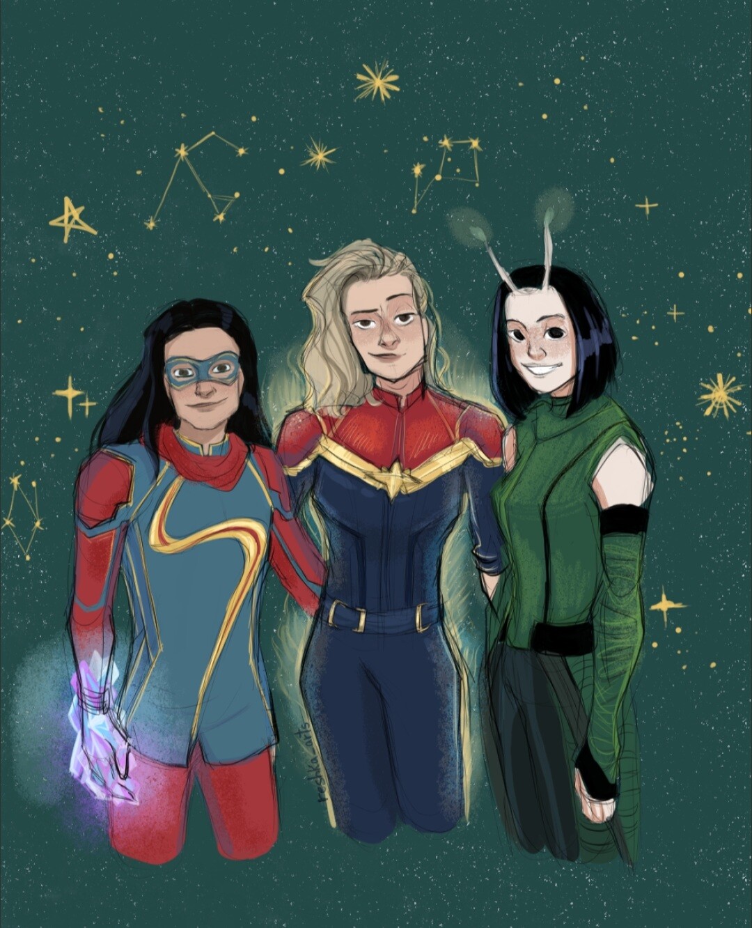 ArtStation - Ms. Marvel, Cap. Marvel & Mantis