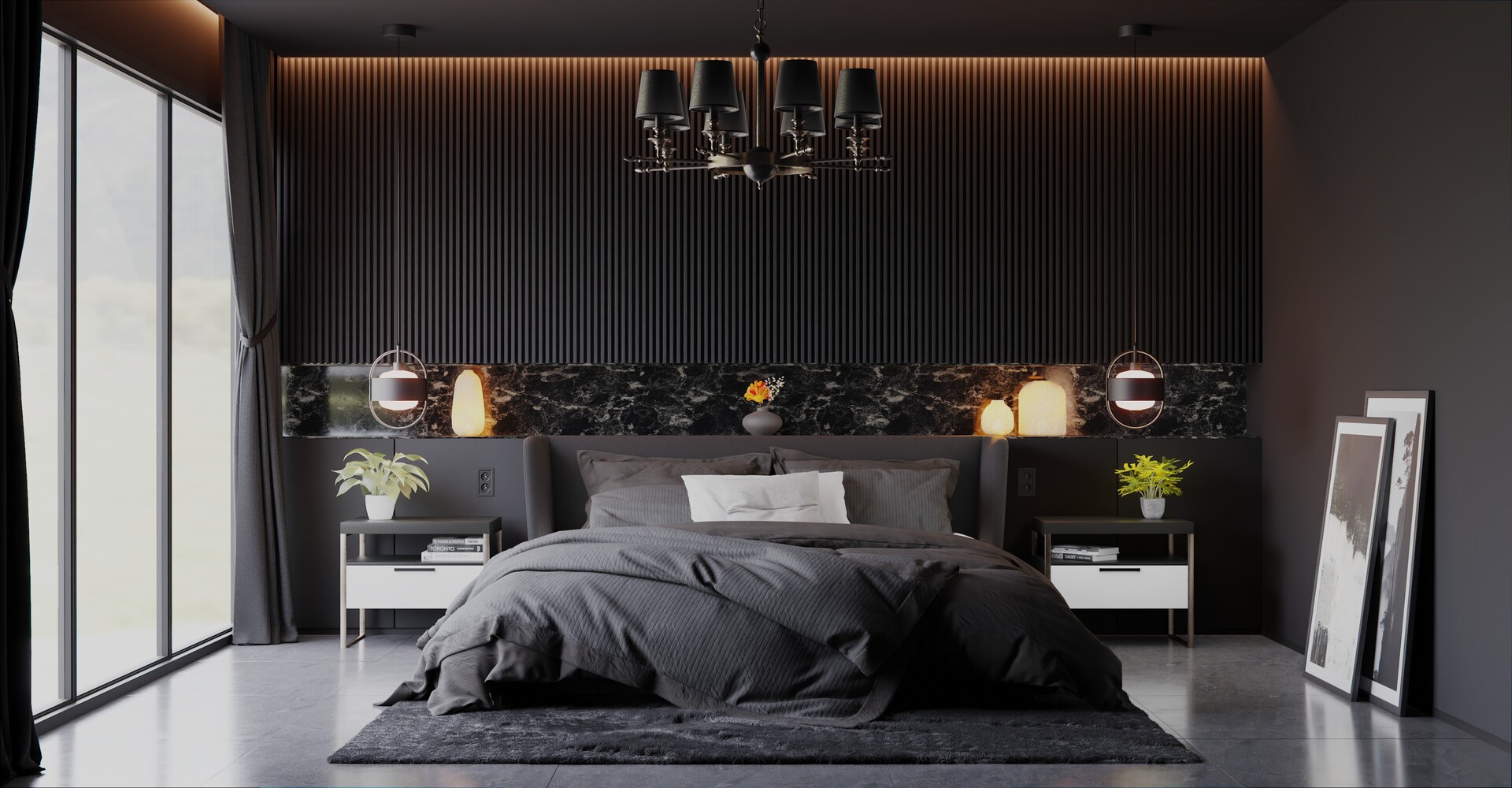 ArtStation - Modern black bedroom