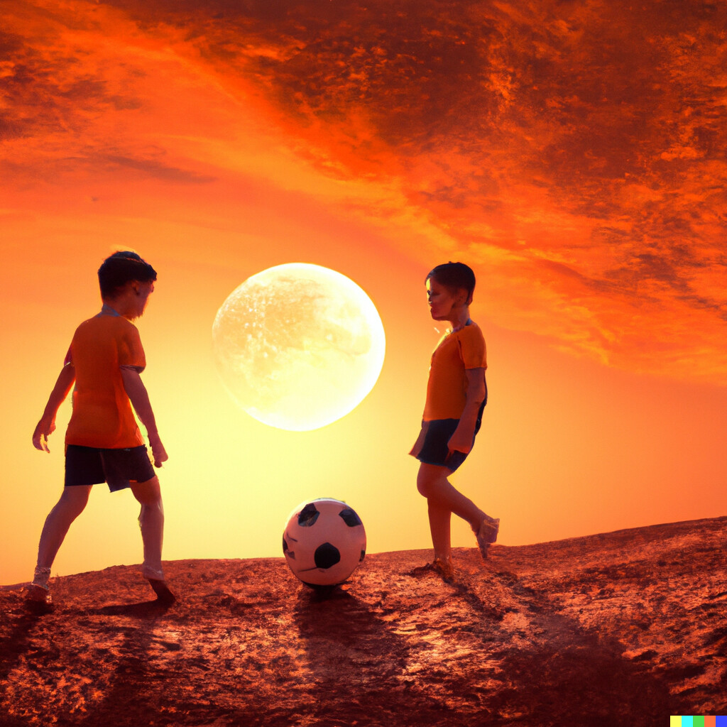 ArtStation - A Martian Evening - Kids playing soccer on Mars