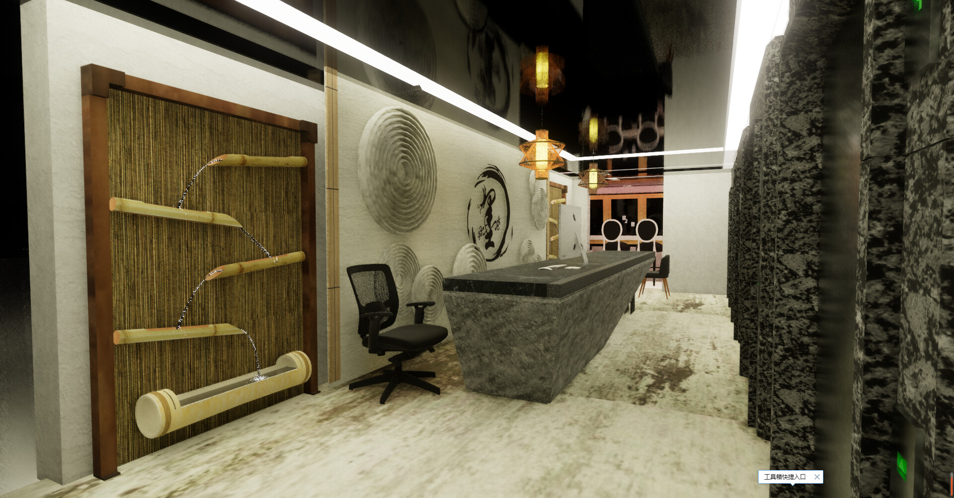 ArtStation - Narrow Chinese-style front desk decoration scheme