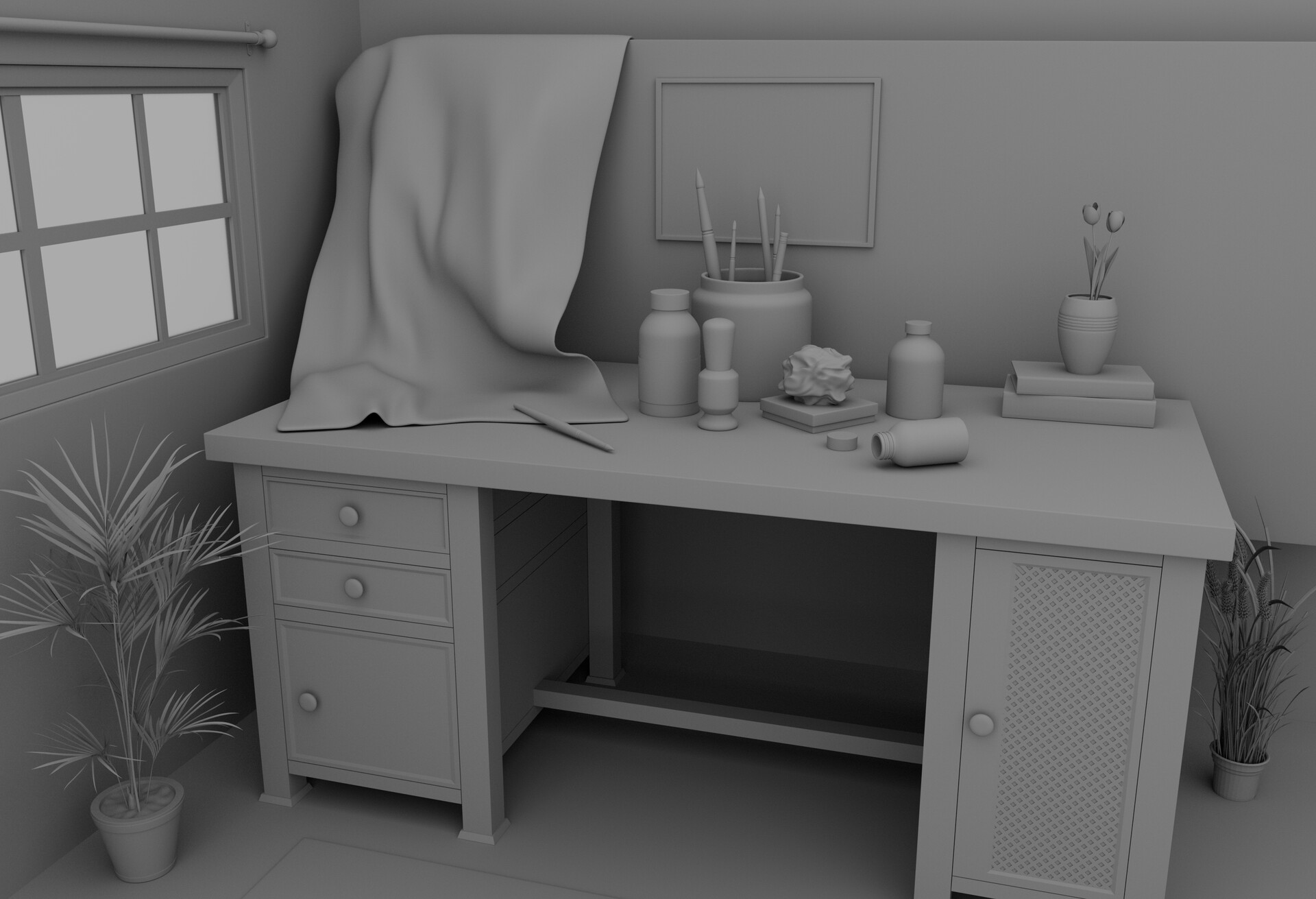 ArtStation - Old Drawing table 3D modeling.