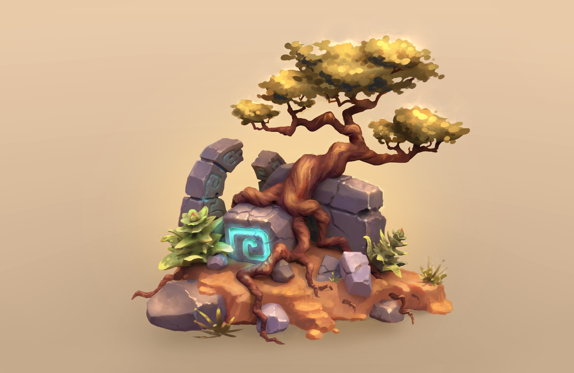ArtStation - Tree among ruins