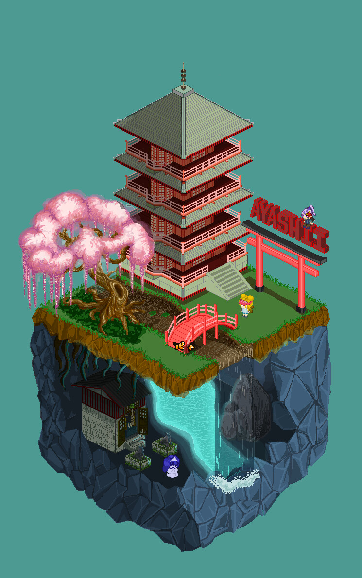 ArtStation - JAPANESE ISLAND CONCEPT - ISOMETRIC PIXEL ART
