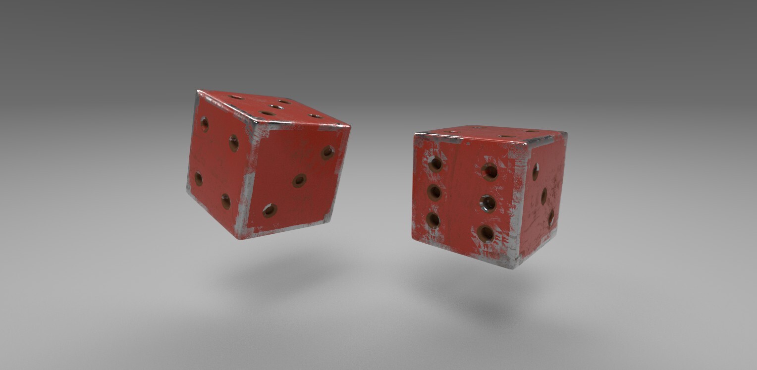 ArtStation - 3D Model Dice Rusty -red blue