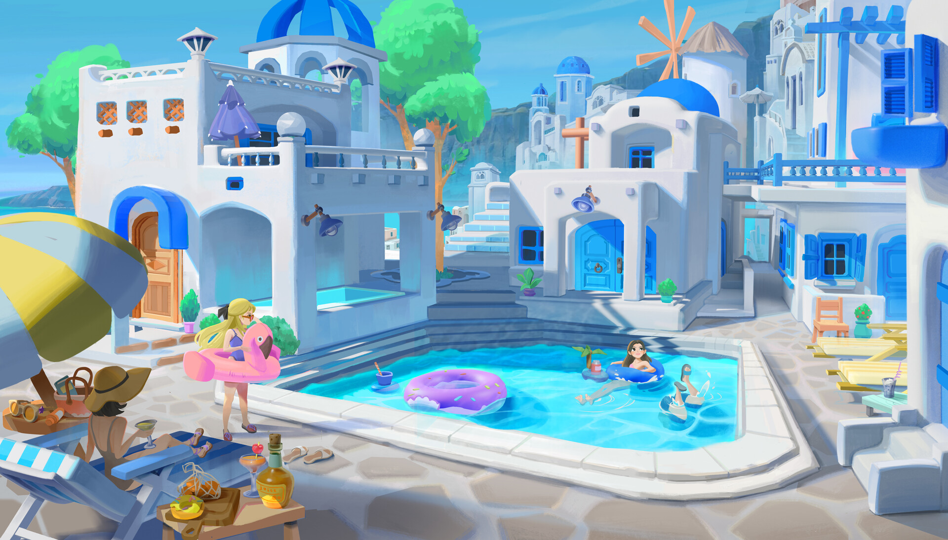 ArtStation - Santorini pool summer