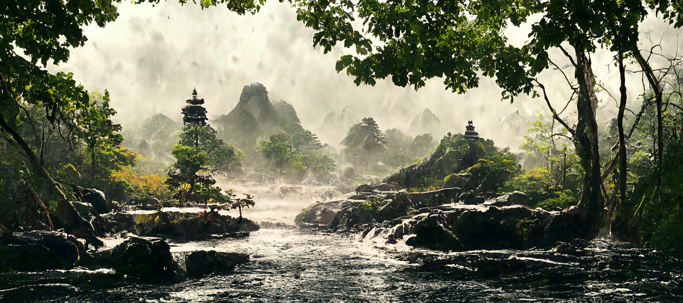 ZC - MidJourney AI Experiment - Raining Forest