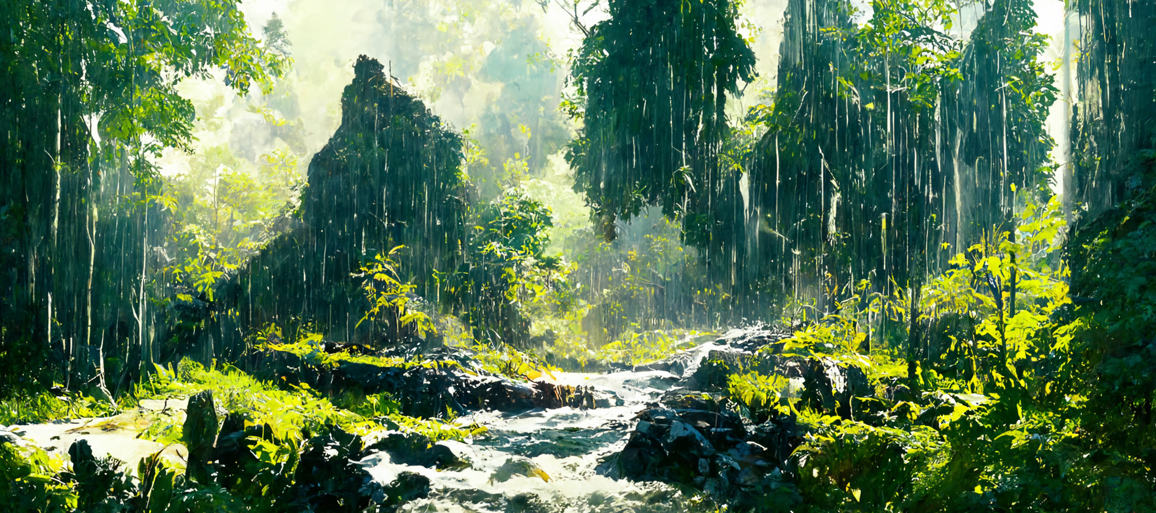 ZC - MidJourney AI Experiment - Raining Forest