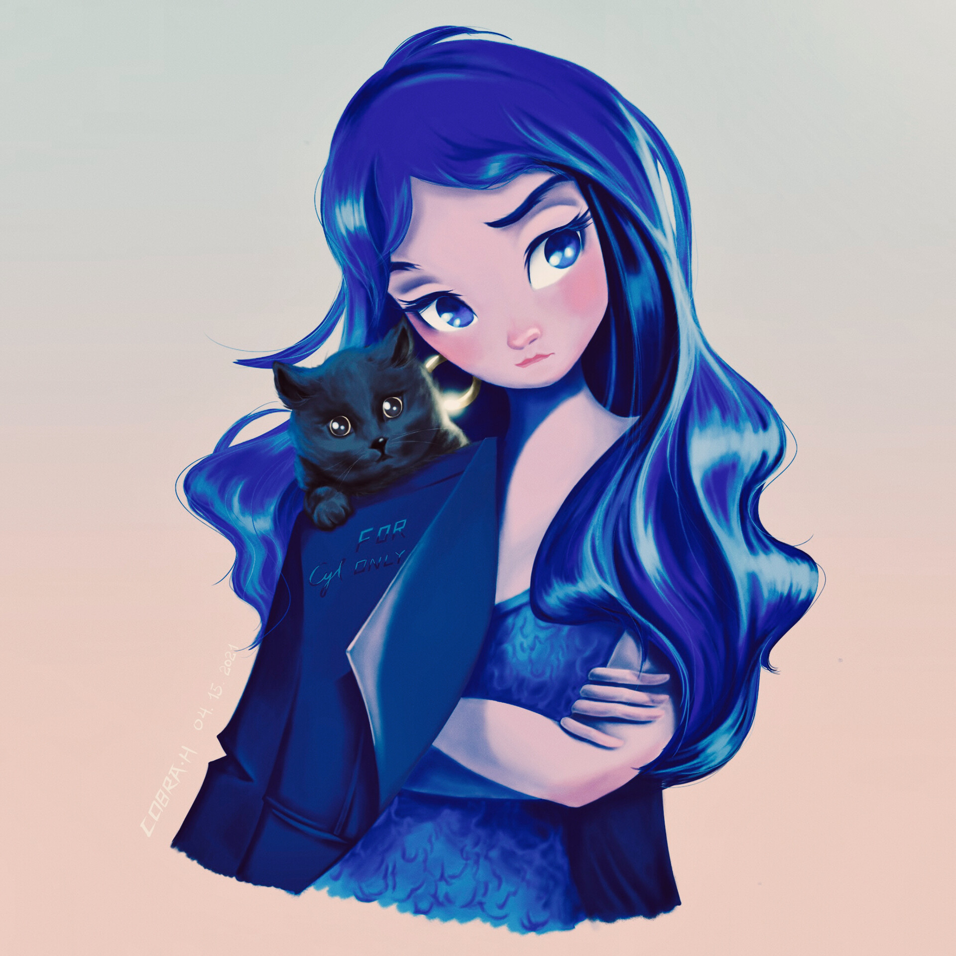 ArtStation - Blue cat and young girl