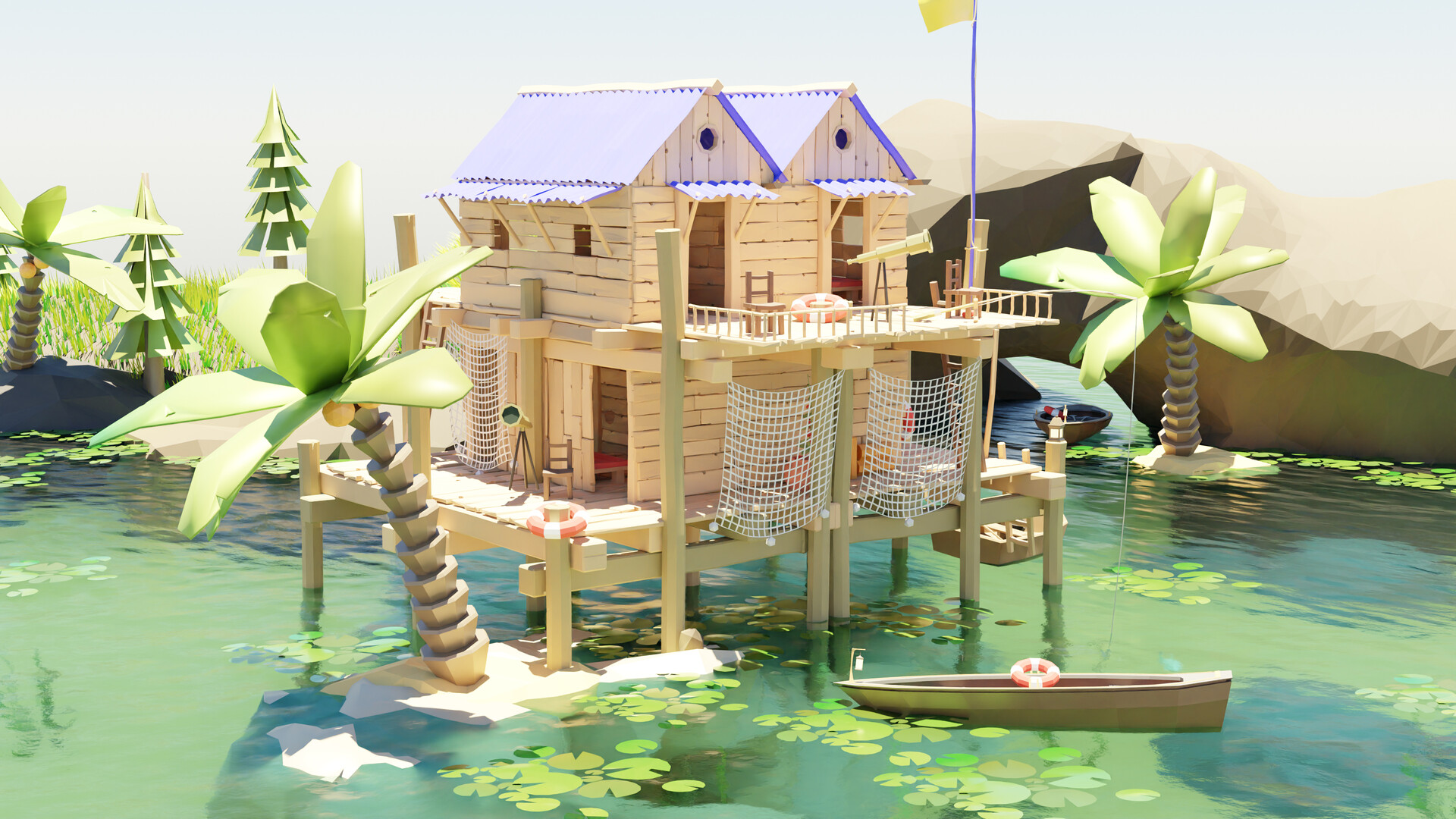 ArtStation - Animated Low Poly Ocean House