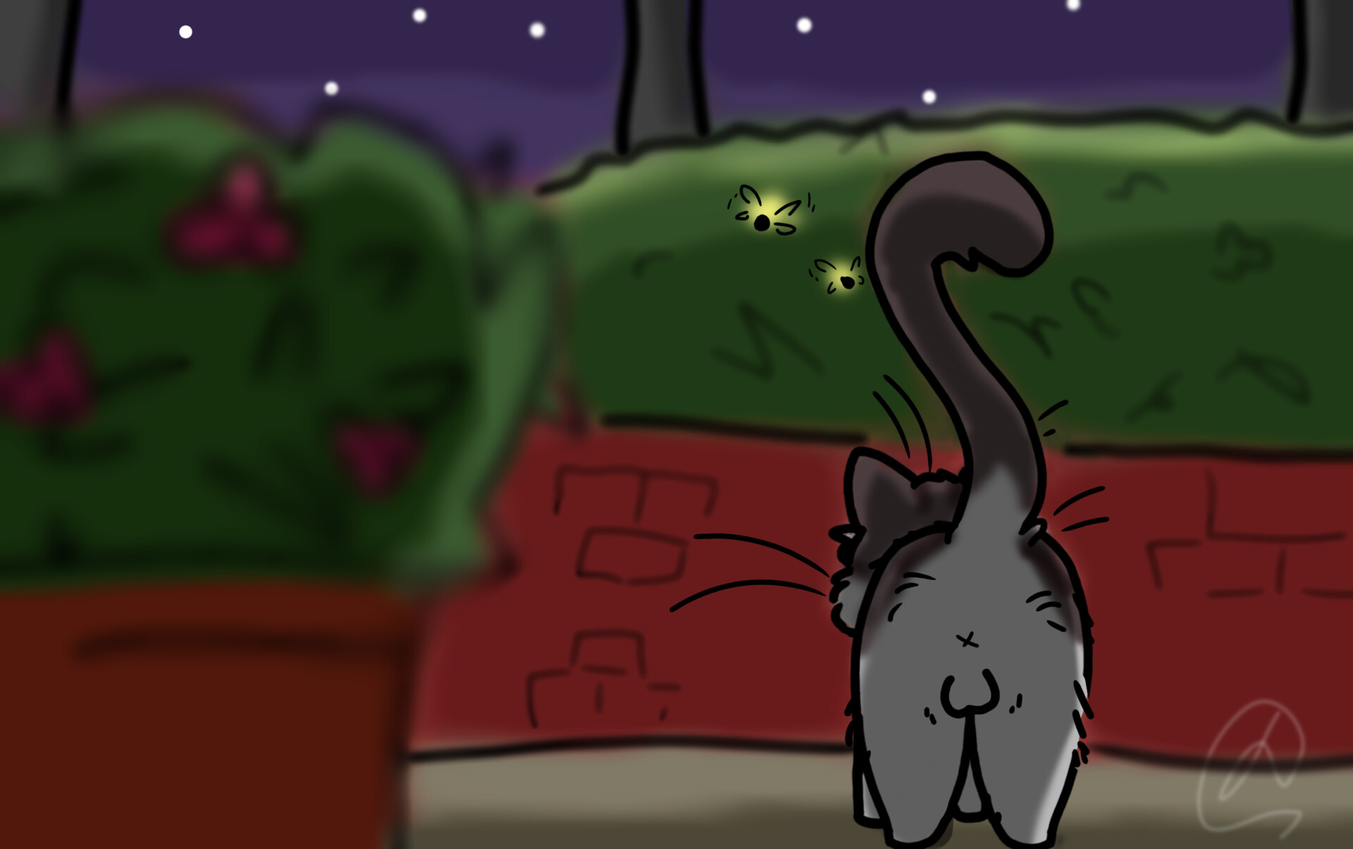 ArtStation - evening kitten in the garden