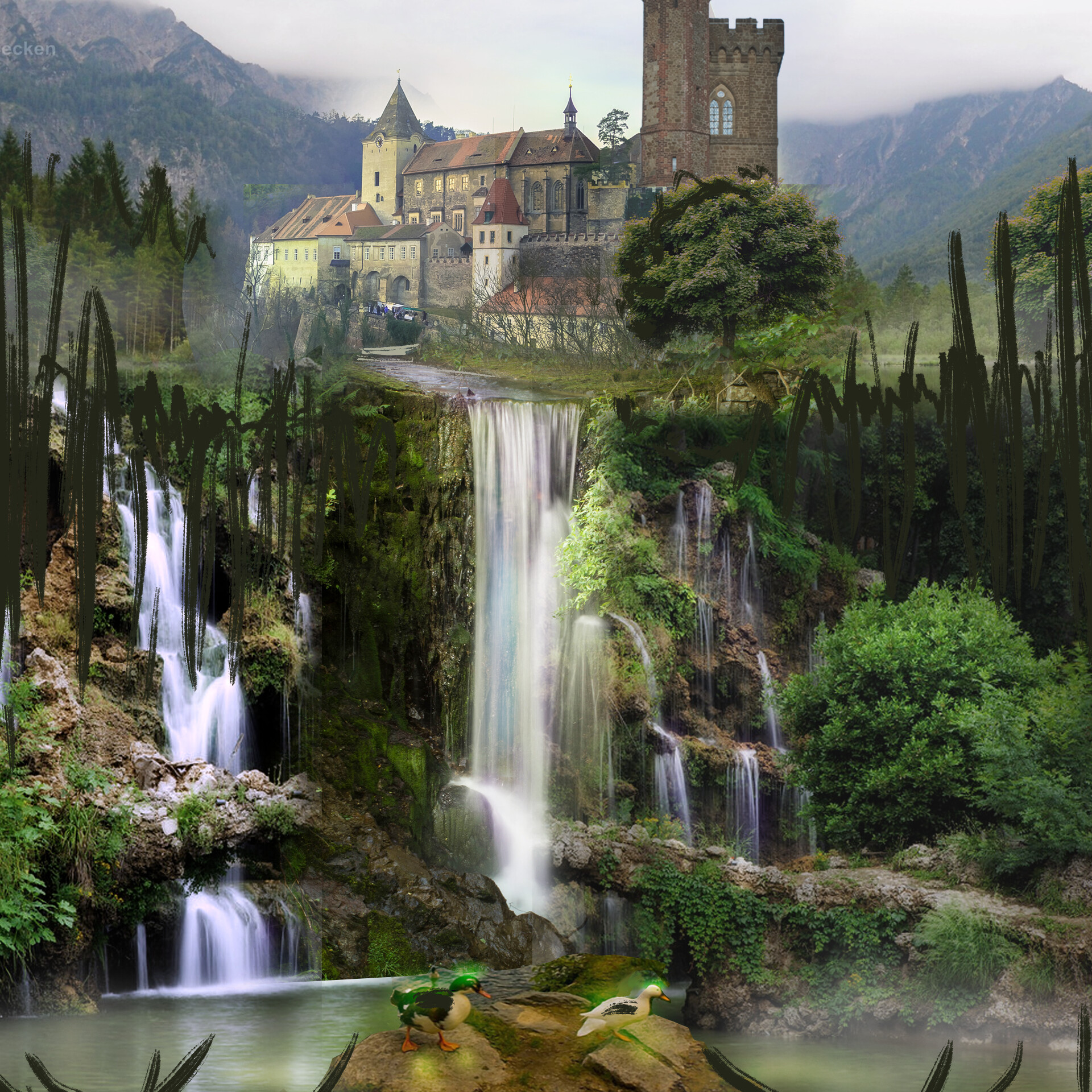 ArtStation - Waterfall Castle