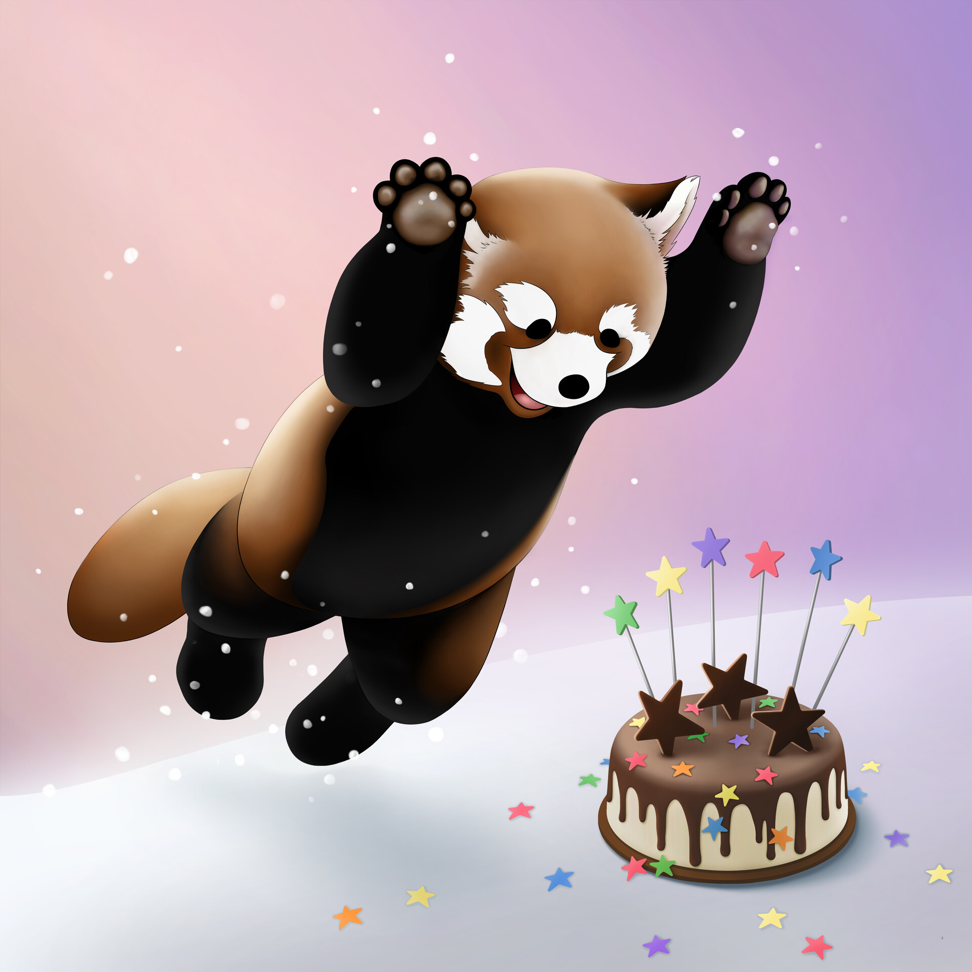 ArtStation - Red panda loves cake