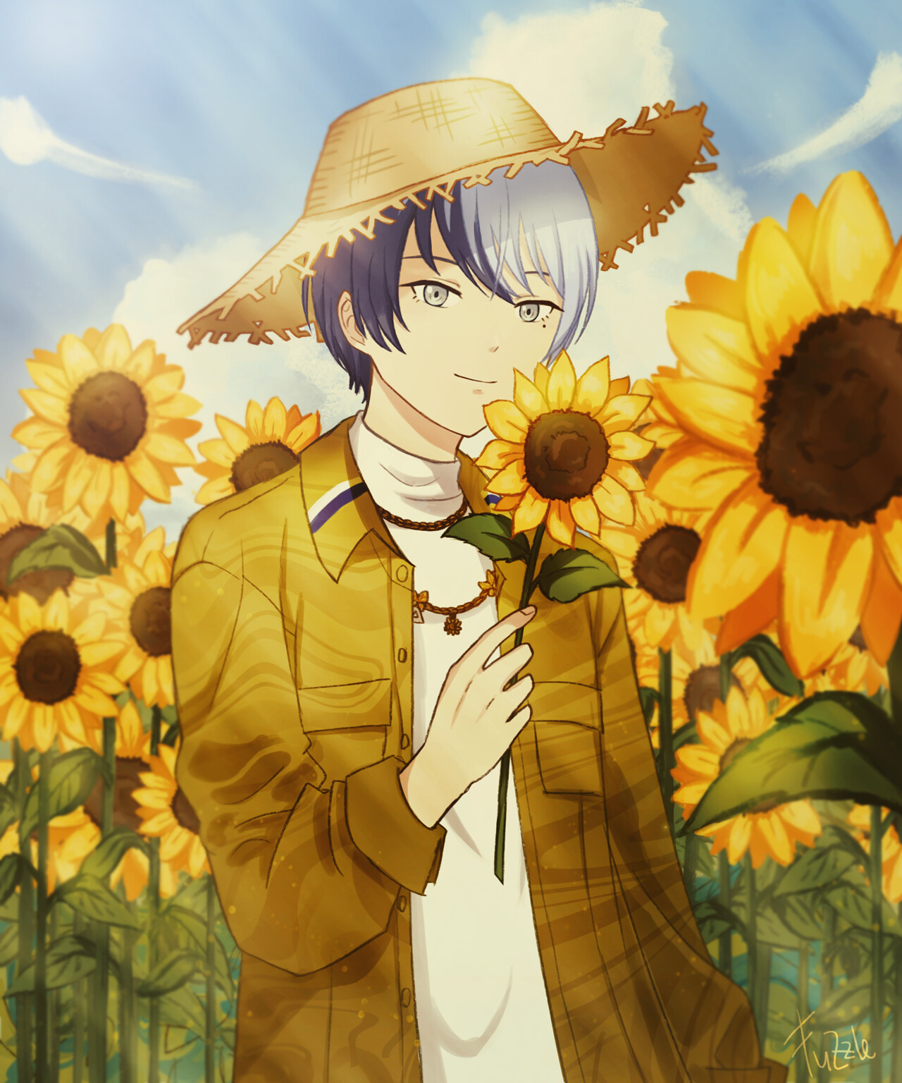 ArtStation - Straw hat and sunflower field