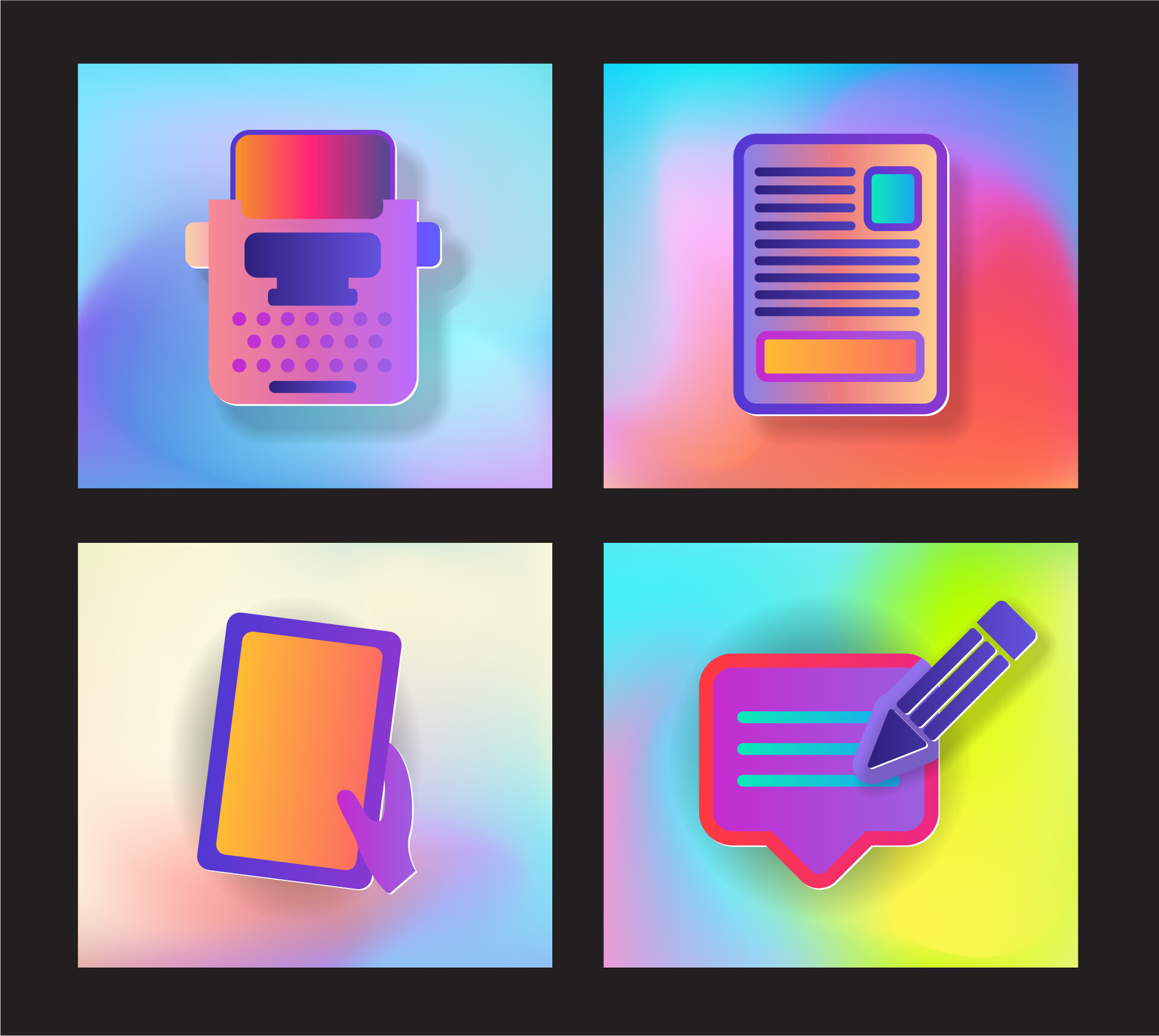 ArtStation - Set of color icons typewriter icon with message