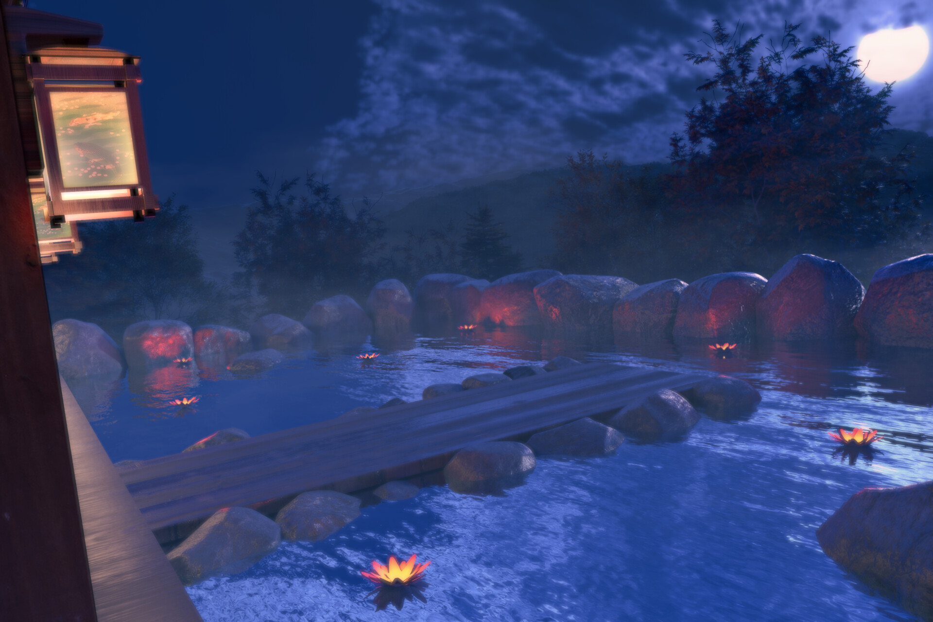 ArtStation - Japanese onsen at night