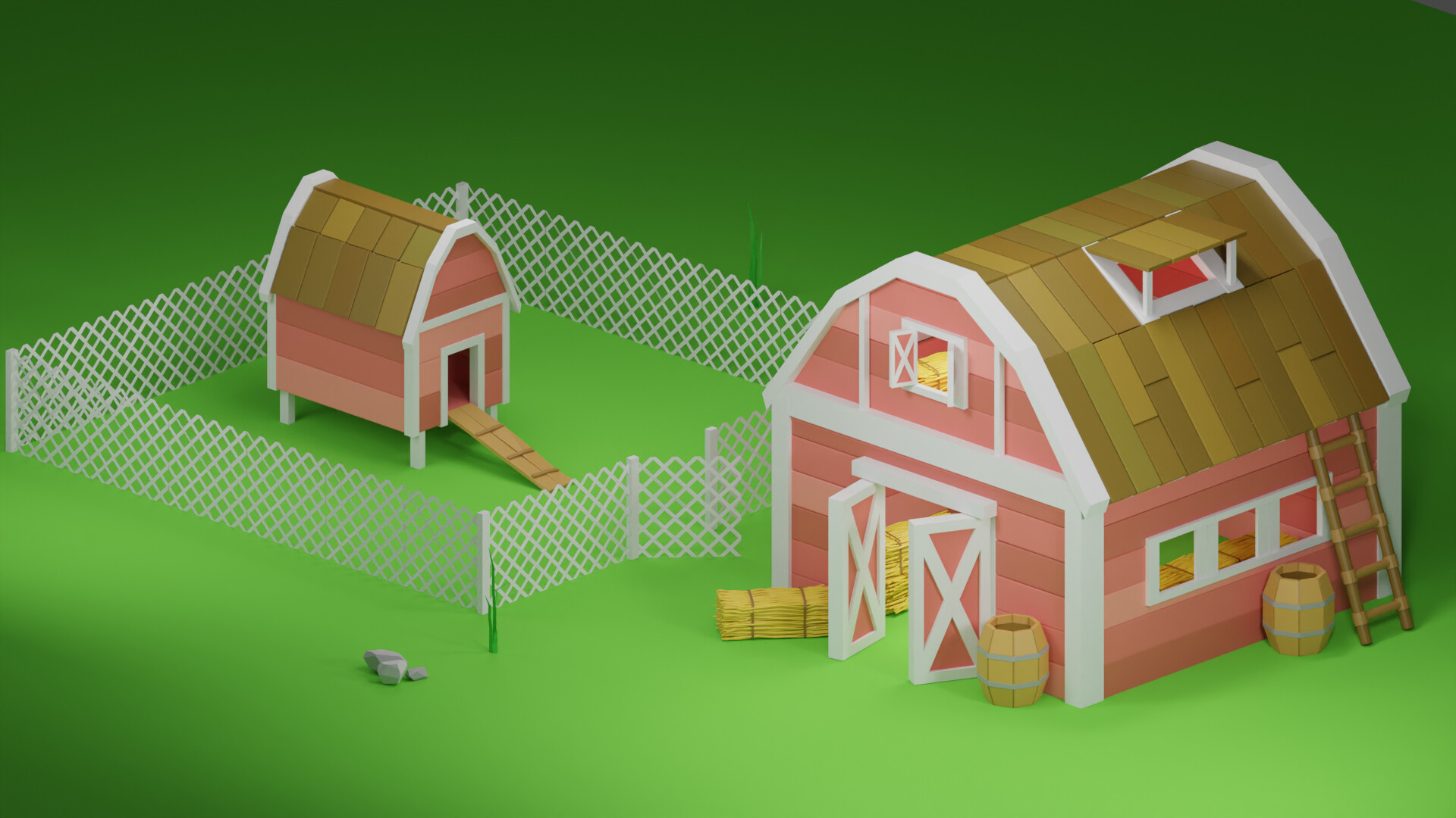 ArtStation - Low poly Barn & Coop