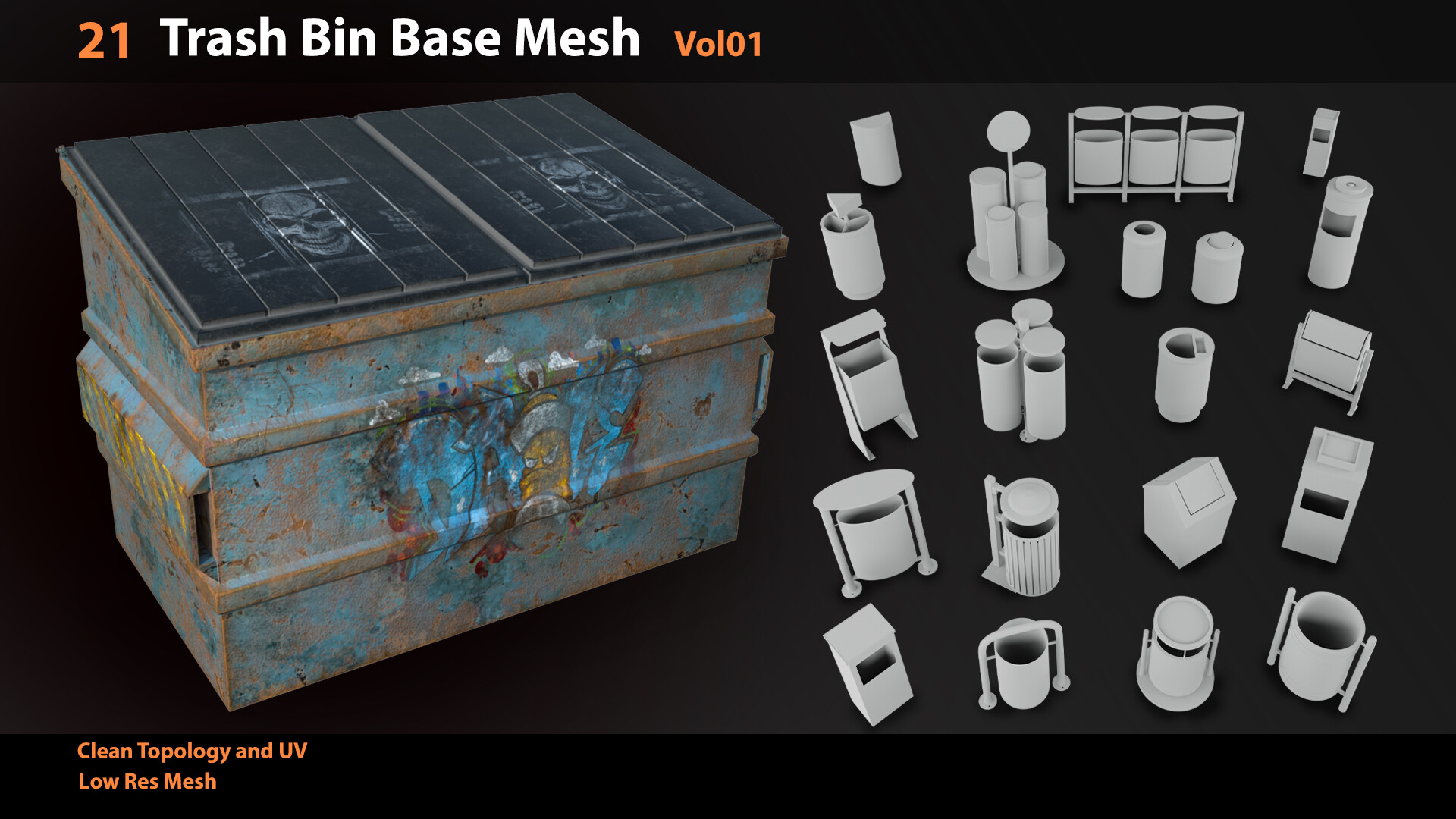 ArtStation - 21 Trash Bin Base Mesh_vol01