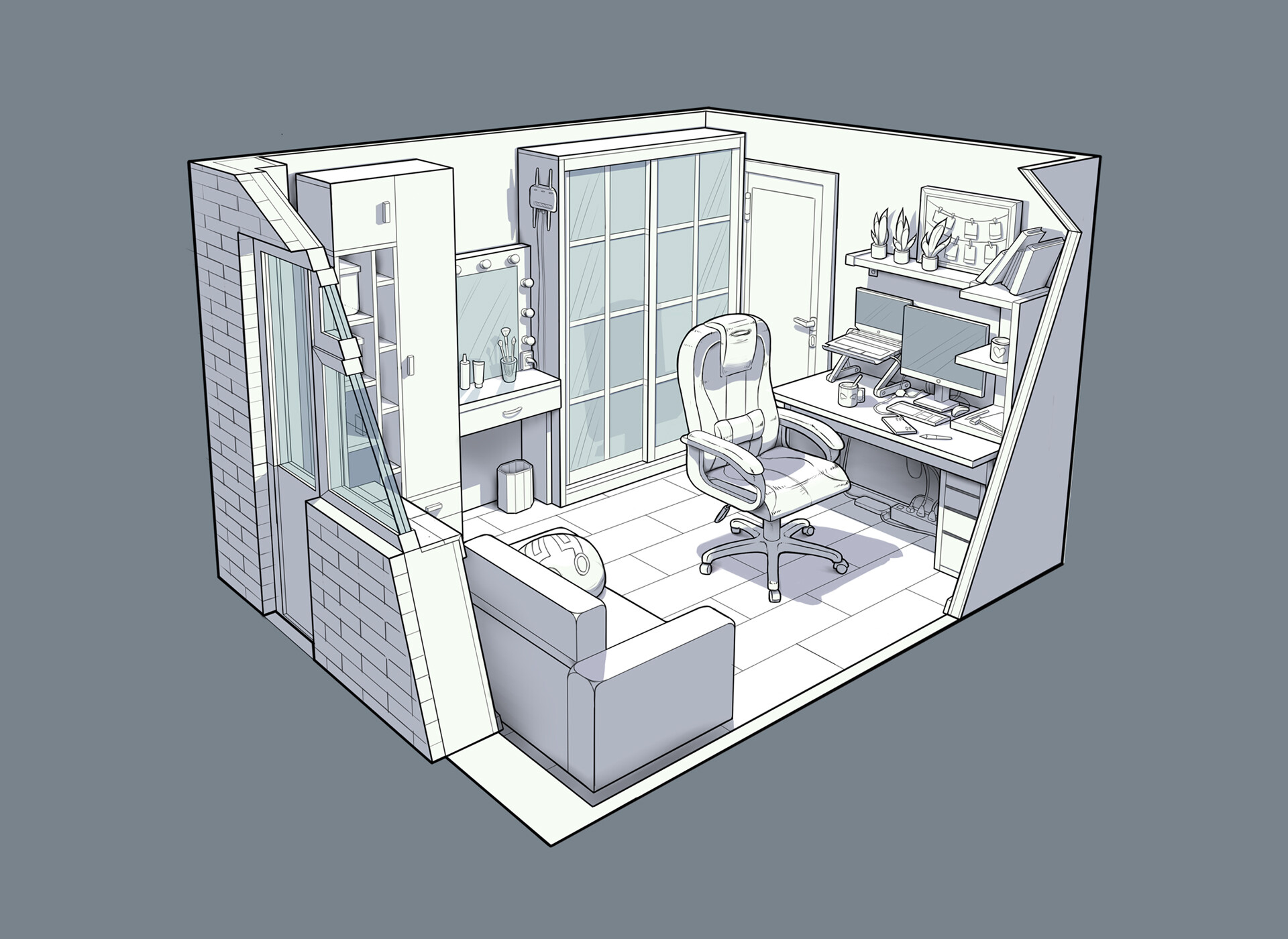 ArtStation - Three-dimensional drawing of the room