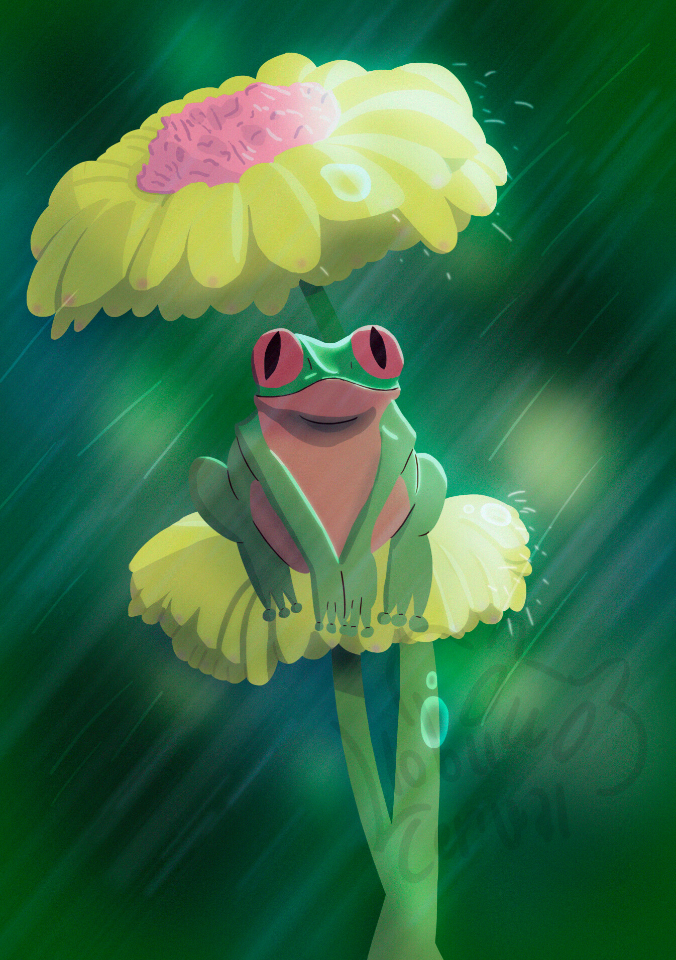 ArtStation - Frog under the flower