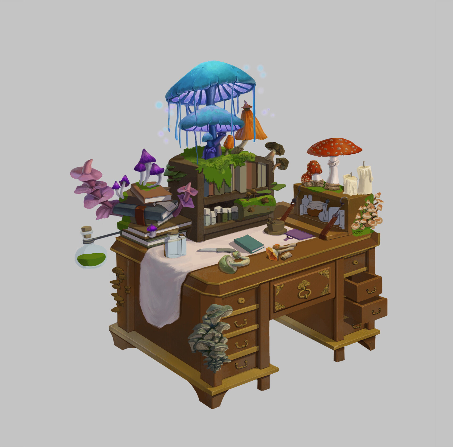 ArtStation - prop design, desk, 프랍디자인 버섯 책상